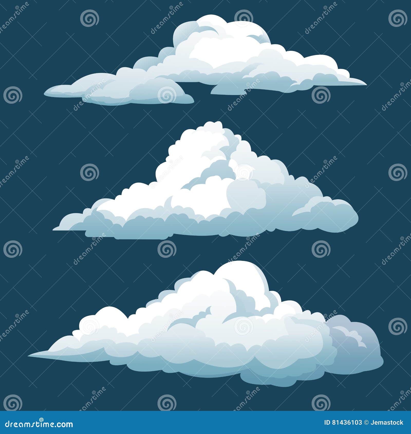 Cartoon Three Blue Sky Clouds Stock Vector - Illustration of cloudy ...