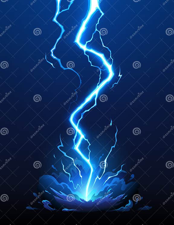 Cartoon Thunder Bolt, Blue Lightning Attack Effect Stock Vector ...