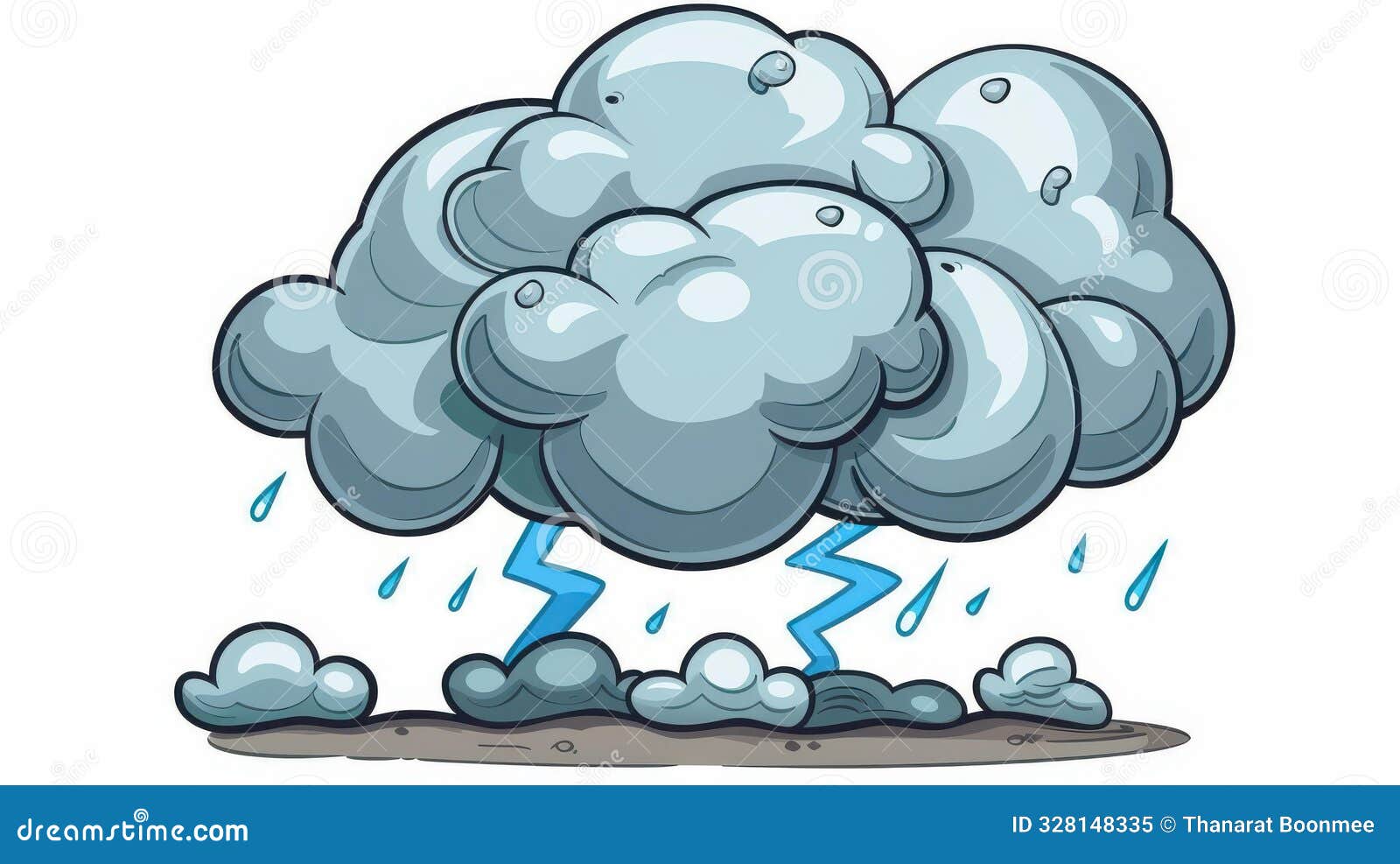 Cartoon Thundercloud with Gray Clouds and Lightning in Isolated D ...