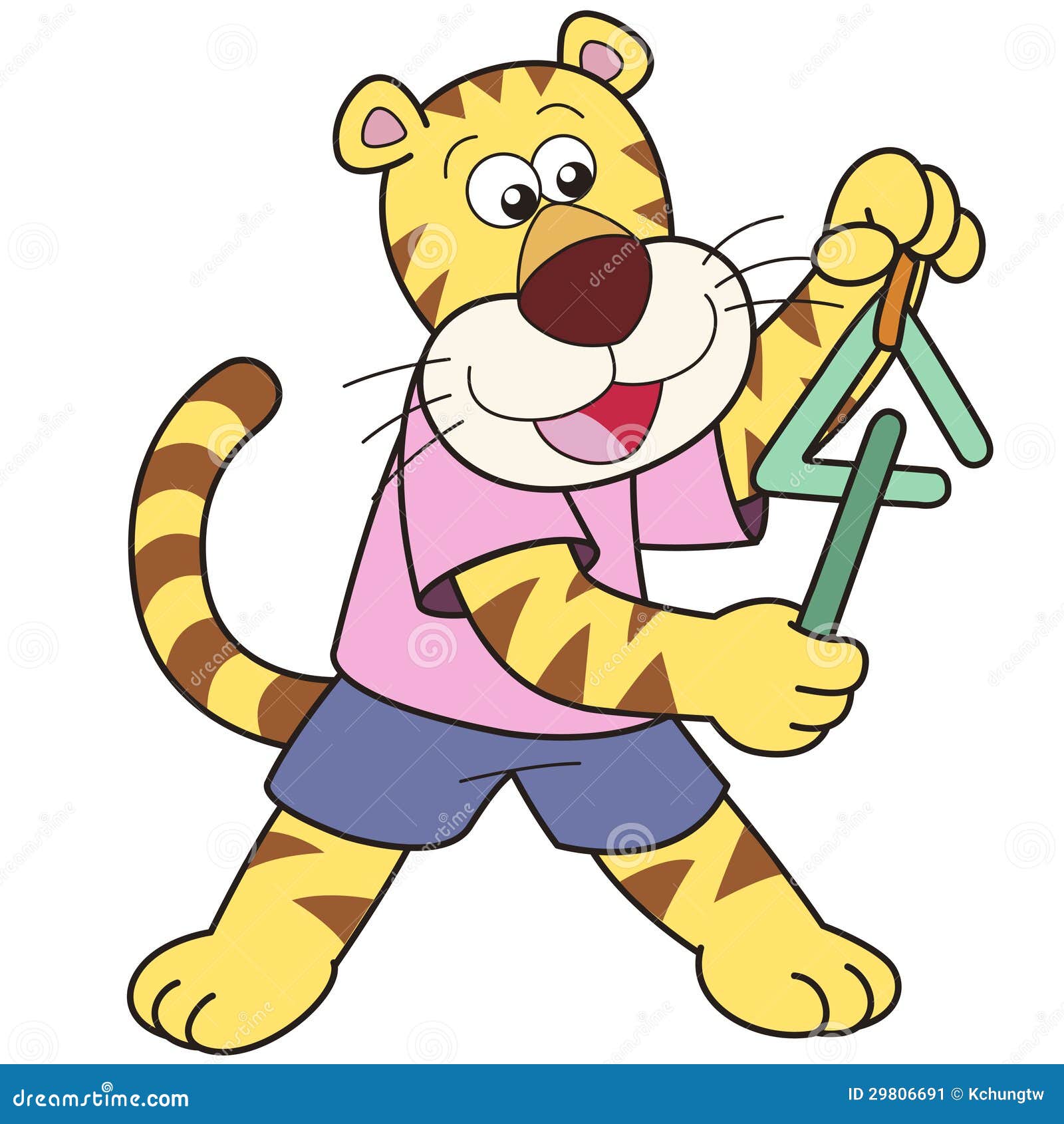 Cartoon Tiger Playing a Triangle Stock Vector - Illustration of school ...