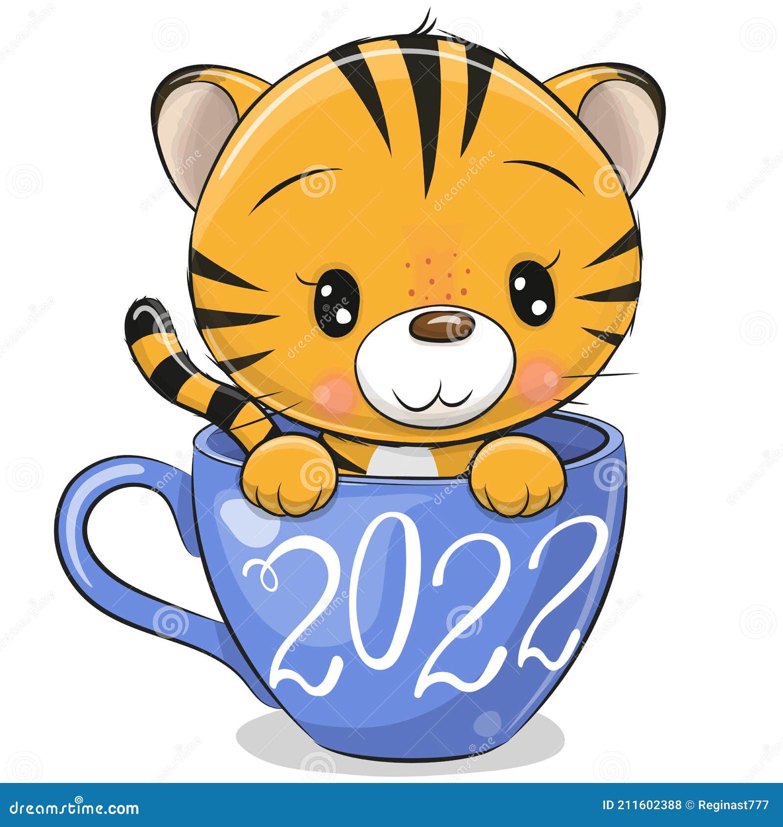 Cartoon Tiger is Sitting in a Blue Cup Stock Vector - Illustration of ...