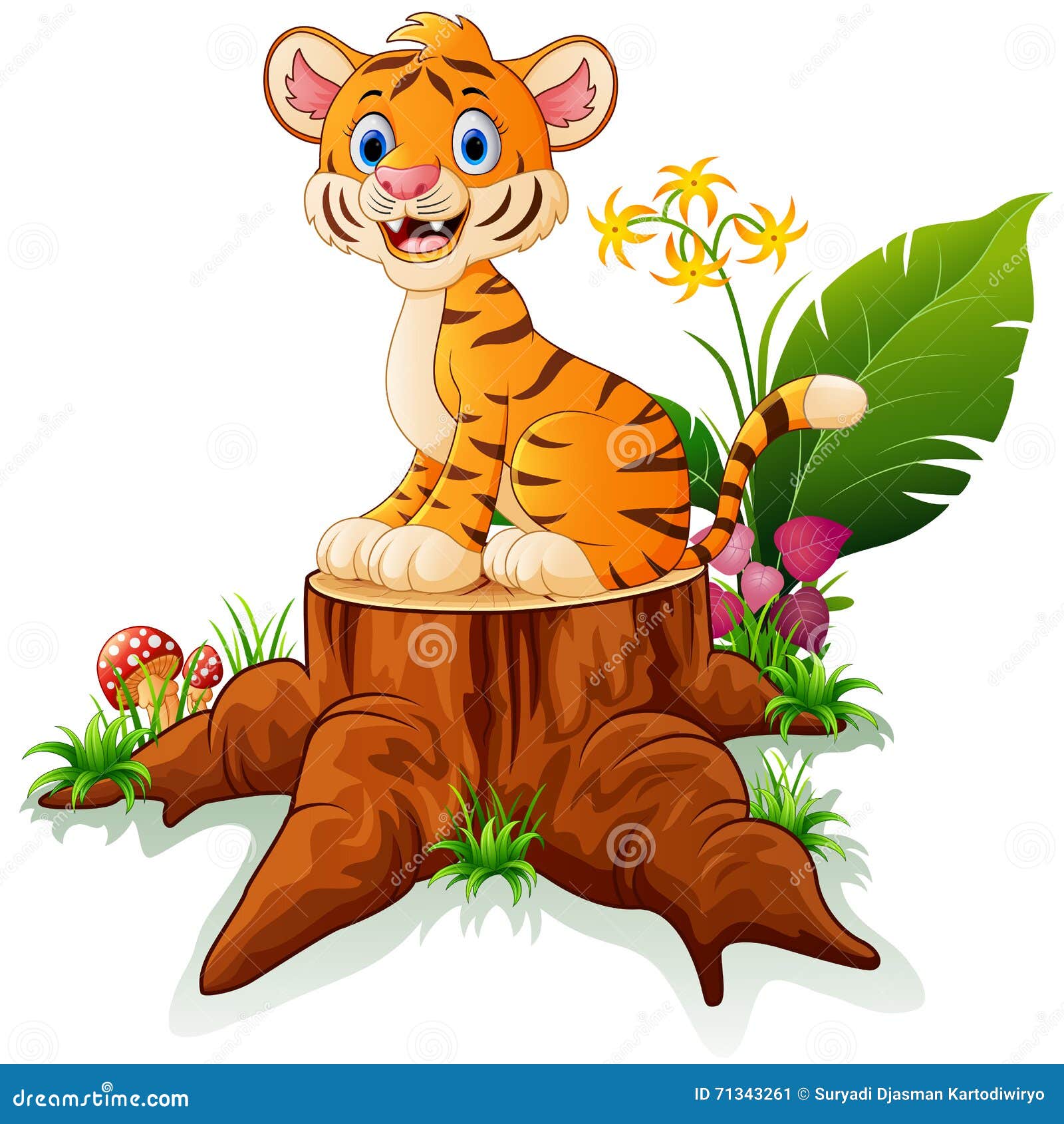 Cartoon Tiger Sitting on Tree Stump Stock Vector - Illustration of tree ...