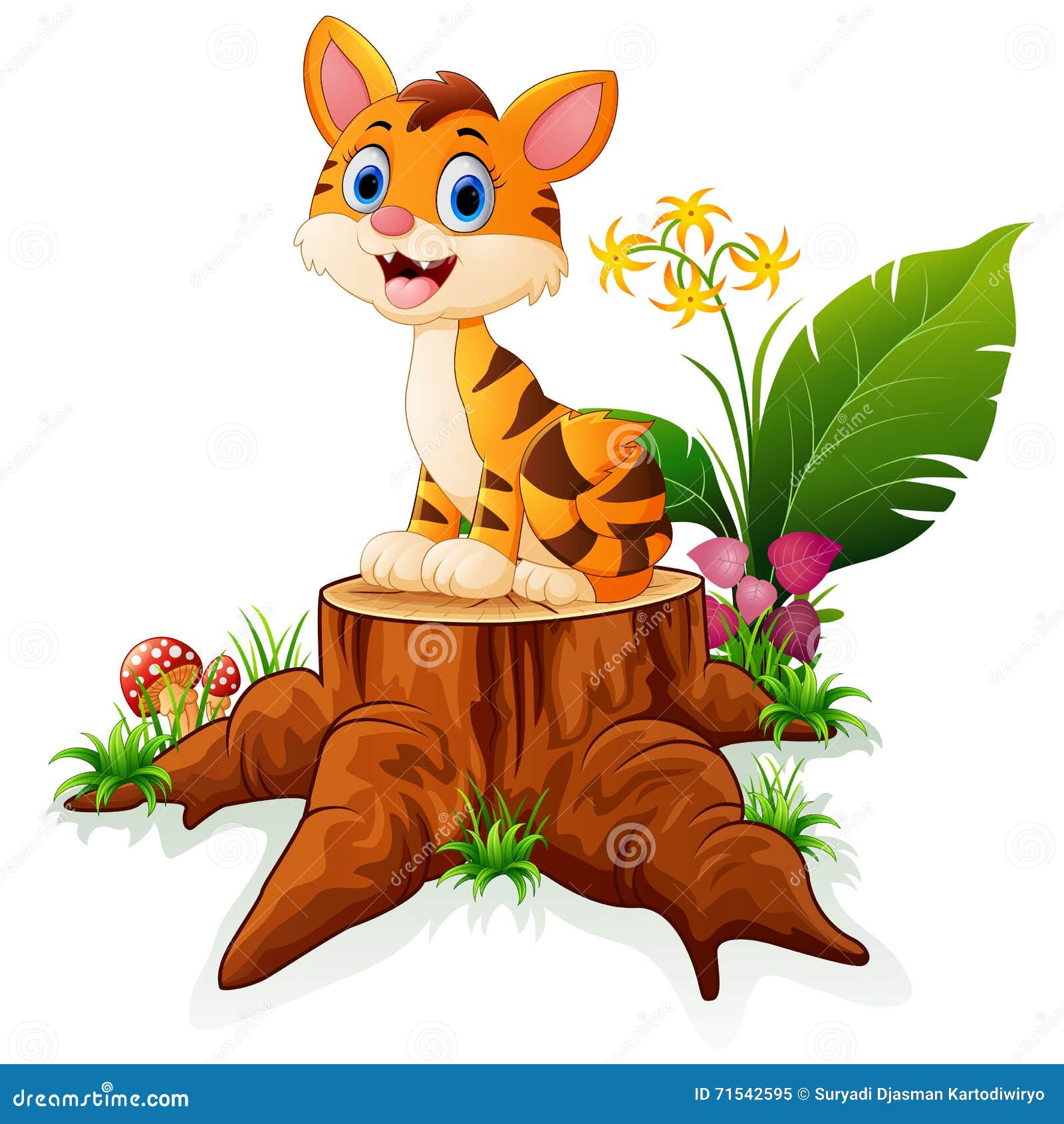 Cartoon Tiger Sitting on Tree Stump Stock Vector - Illustration of ...
