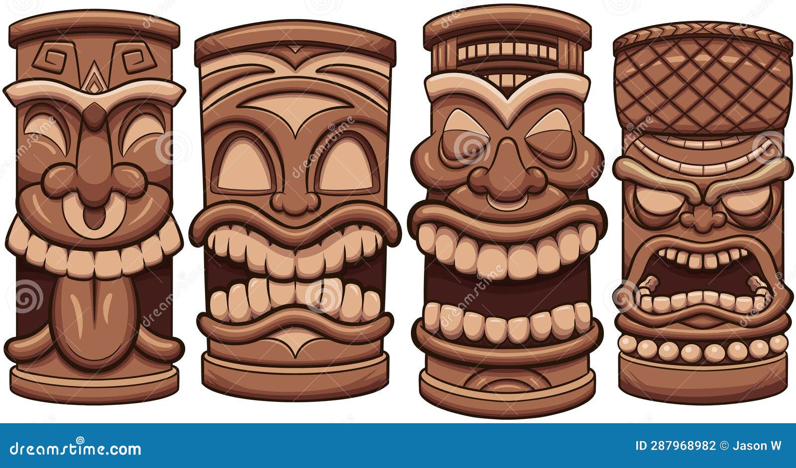 Cartoon Tiki Totems. Vector Illustration with Simple Gradients. Stock ...