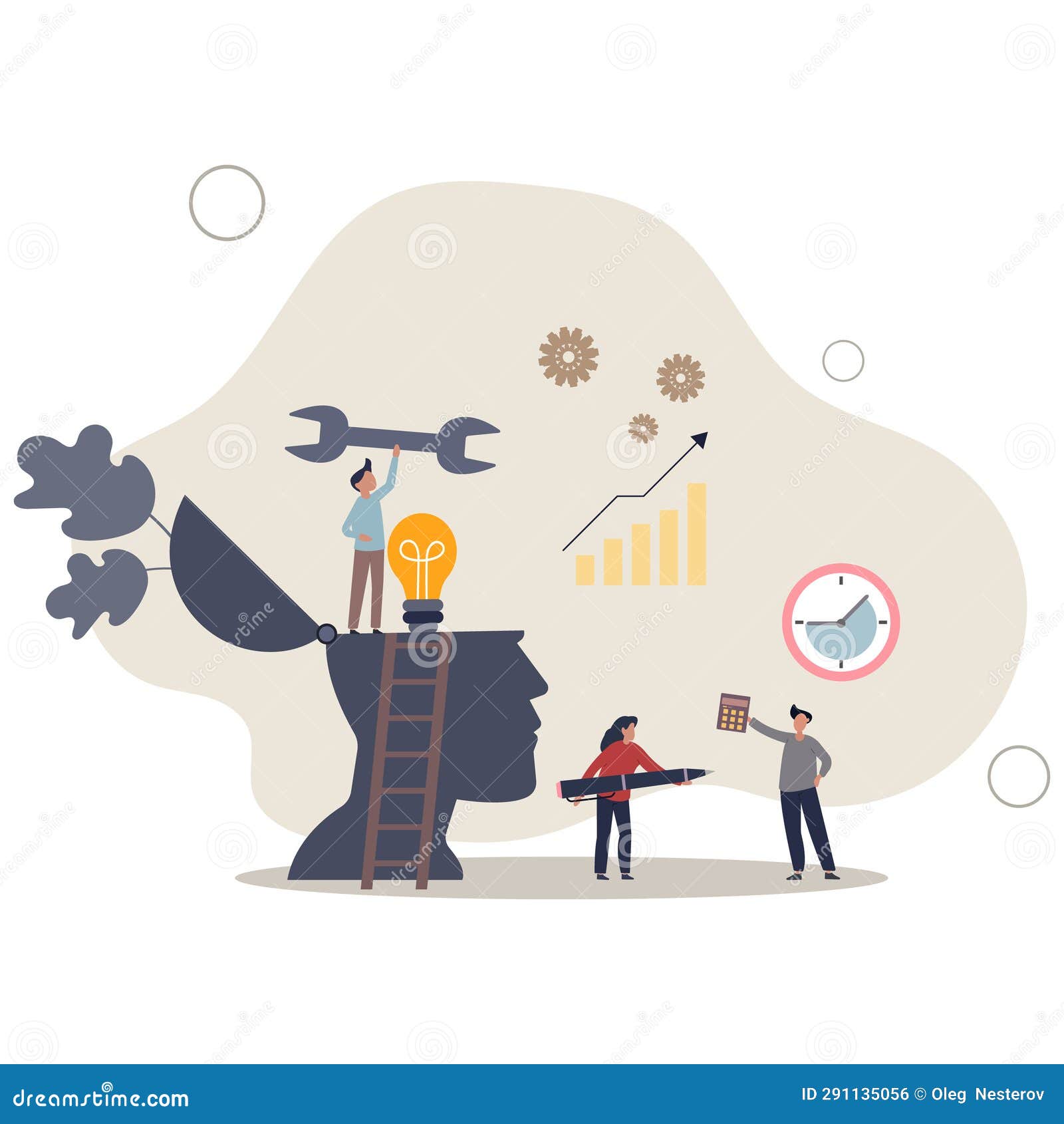 Cartoon Tiny People Repair Light Bulb Inside Human Head.idea and ...