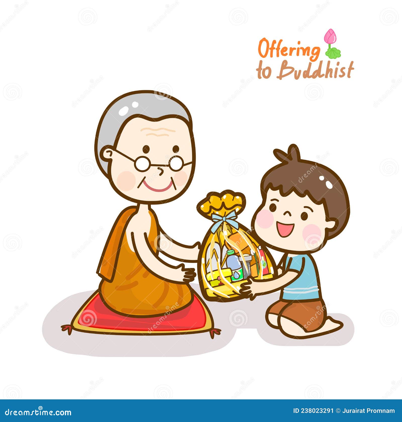 Cartoon To Make Merit To Monk. Stock Vector - Illustration of asian ...