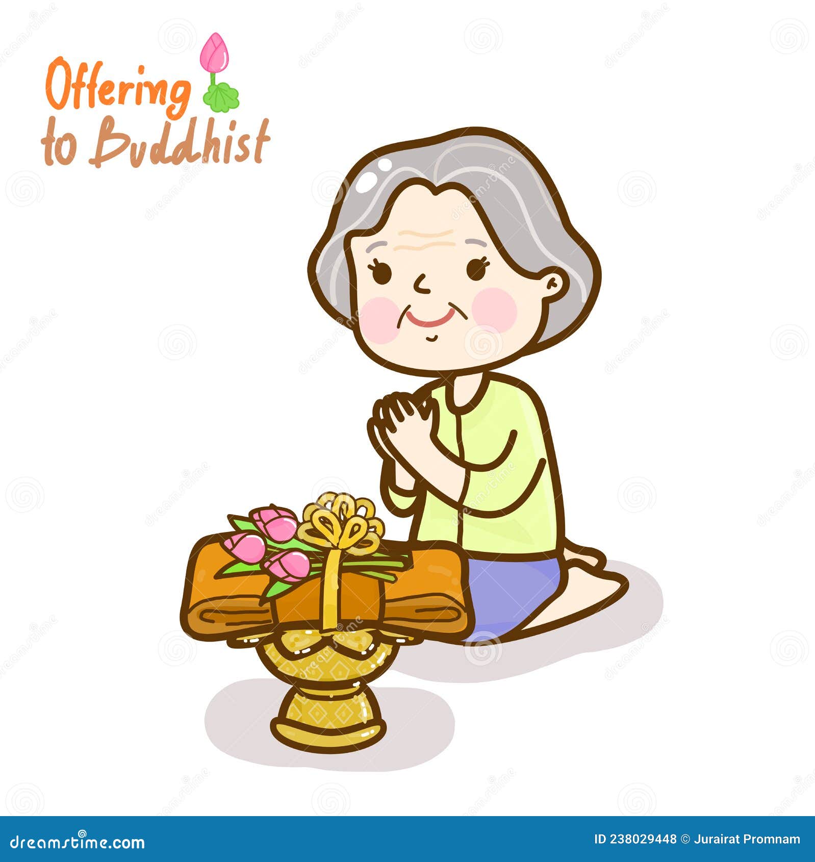 Cartoon To Make Merit To Monk. Stock Vector - Illustration of buddhist ...