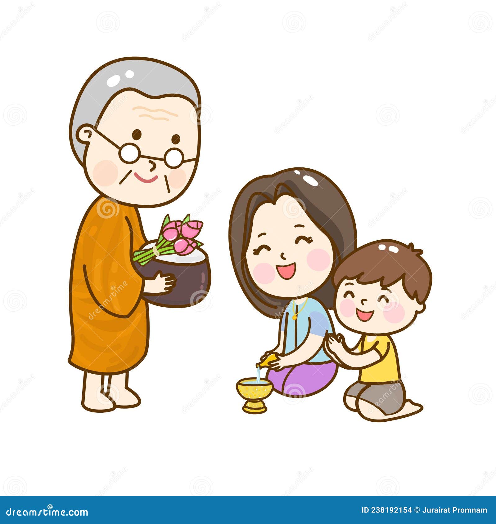 Cartoon To Make Merit To Monk. Stock Vector - Illustration of asia ...