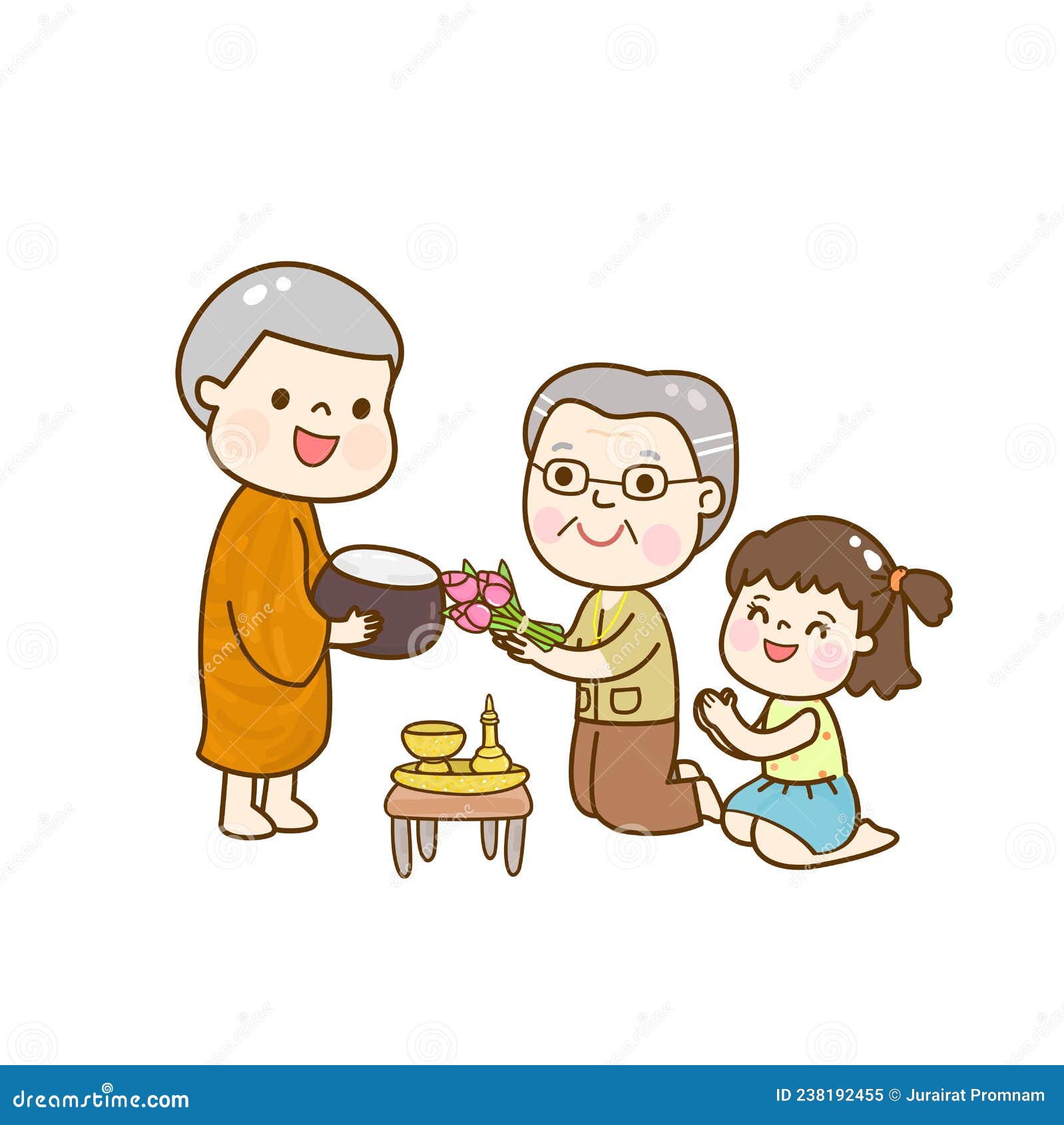 Cartoon To Make Merit To Monk. Stock Vector - Illustration of flower ...
