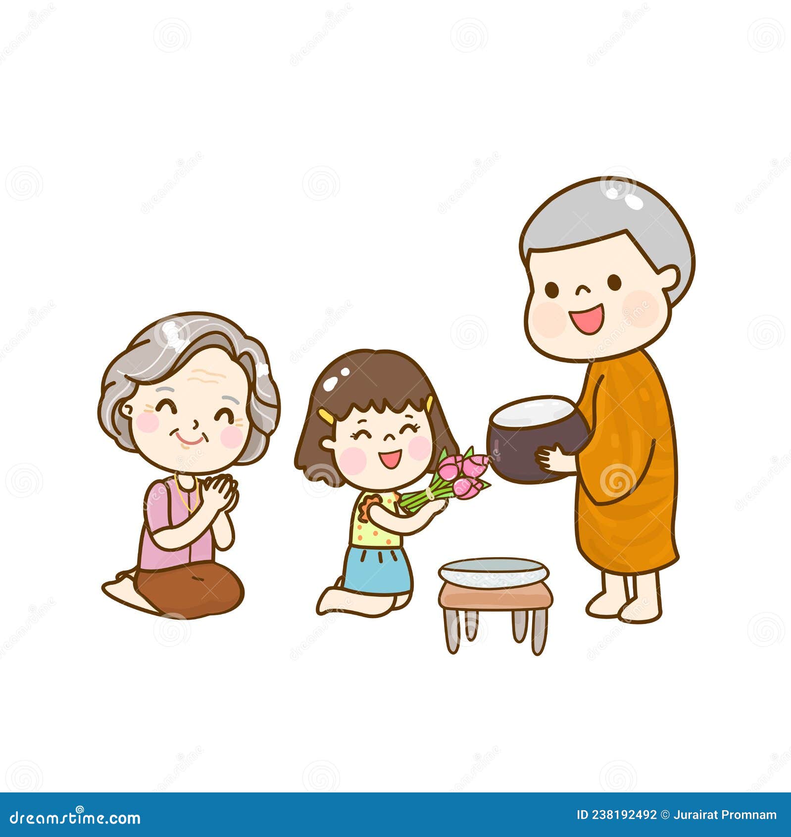Cartoon To Make Merit To Monk. Stock Vector - Illustration of buddha ...