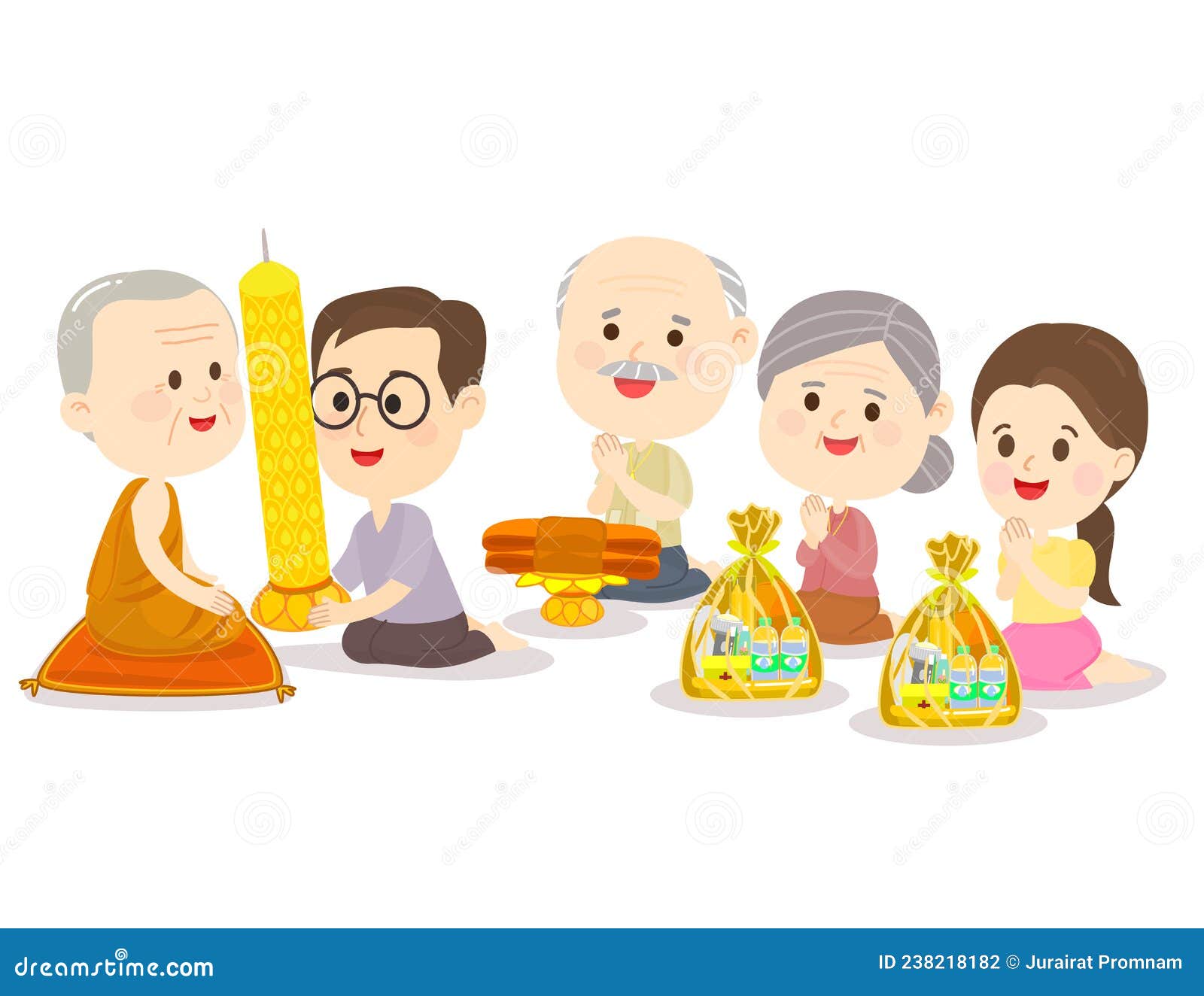 Cartoon To Make Merit To Monk. Stock Illustration - Illustration of ...