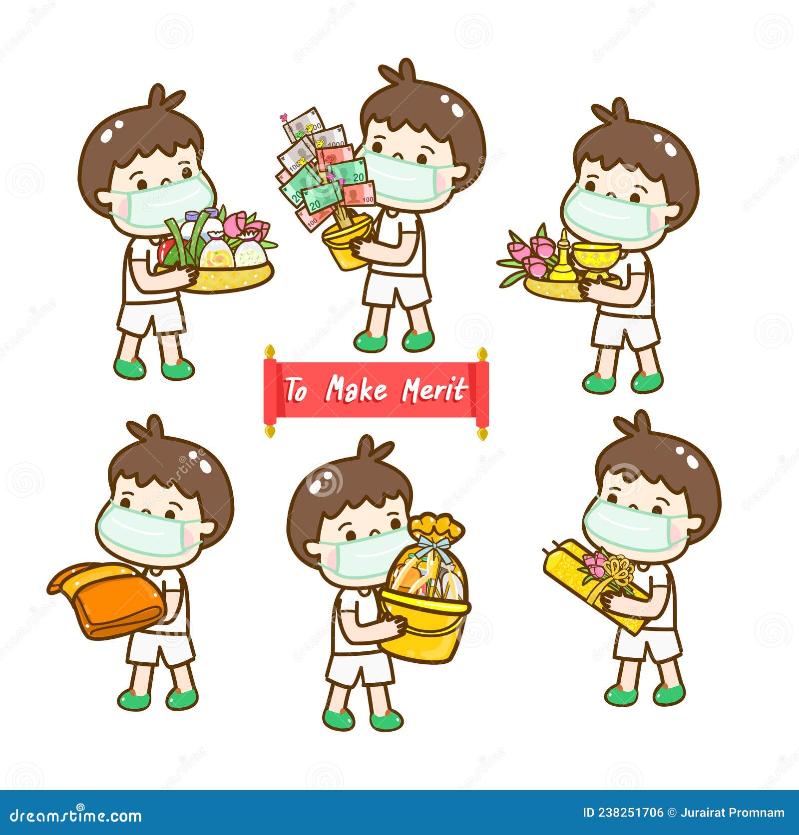 Cartoon To Make Merit To Monk. Stock Vector - Illustration of couplet ...