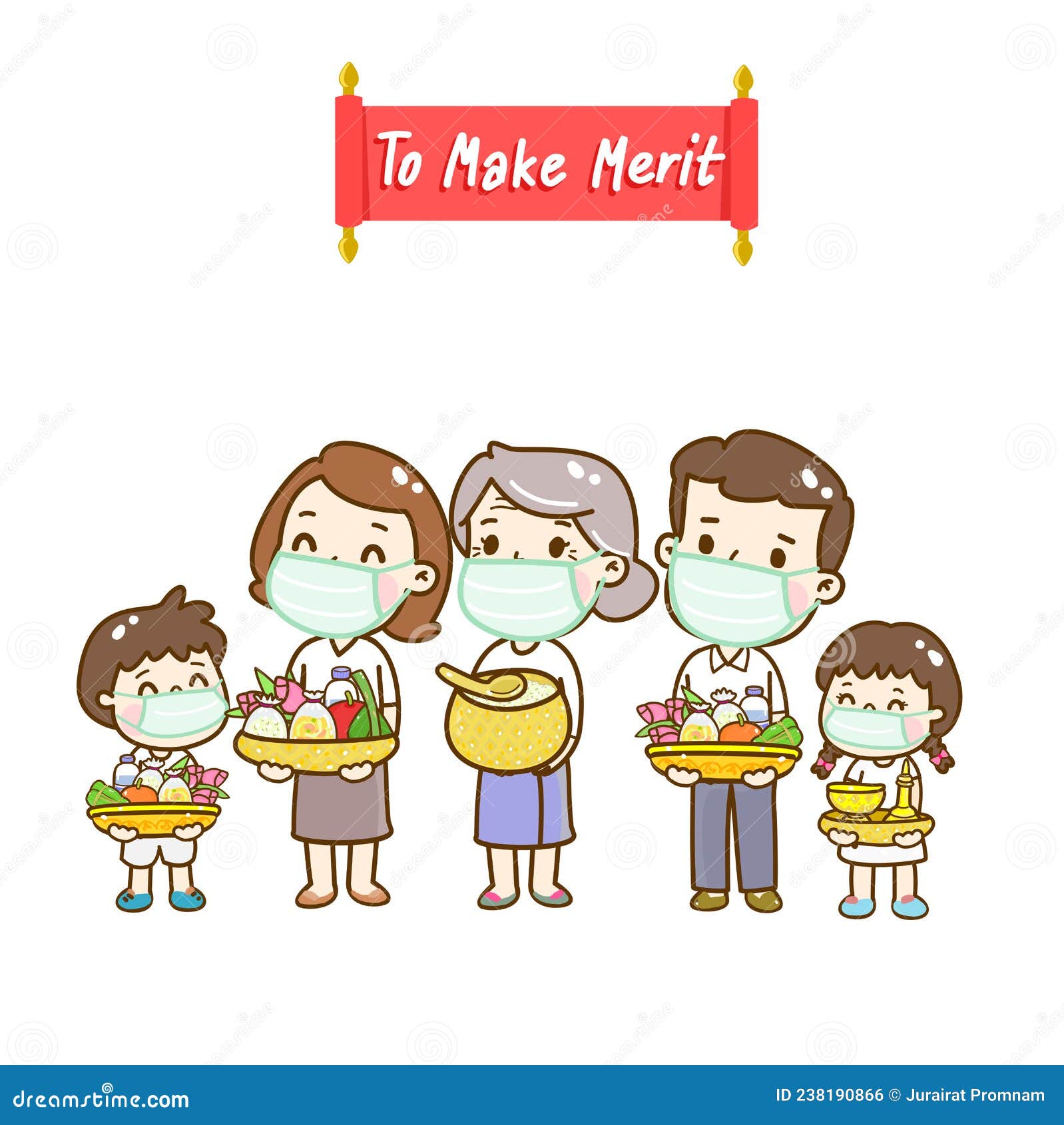 Cartoon To Make Merit To Monk. Stock Vector - Illustration of group ...