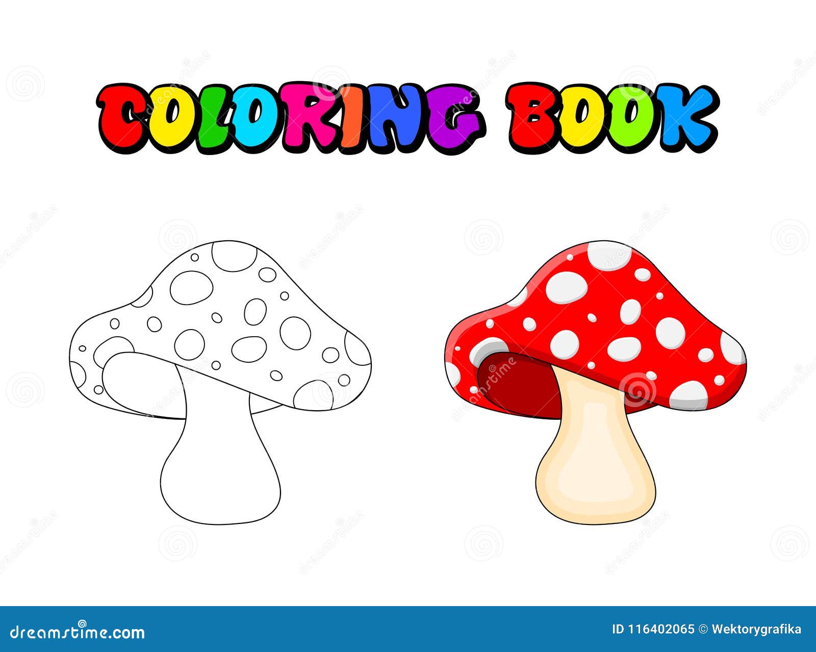Toadstool Coloring Book Page For Children. Mushroom Outline Clipart ...
