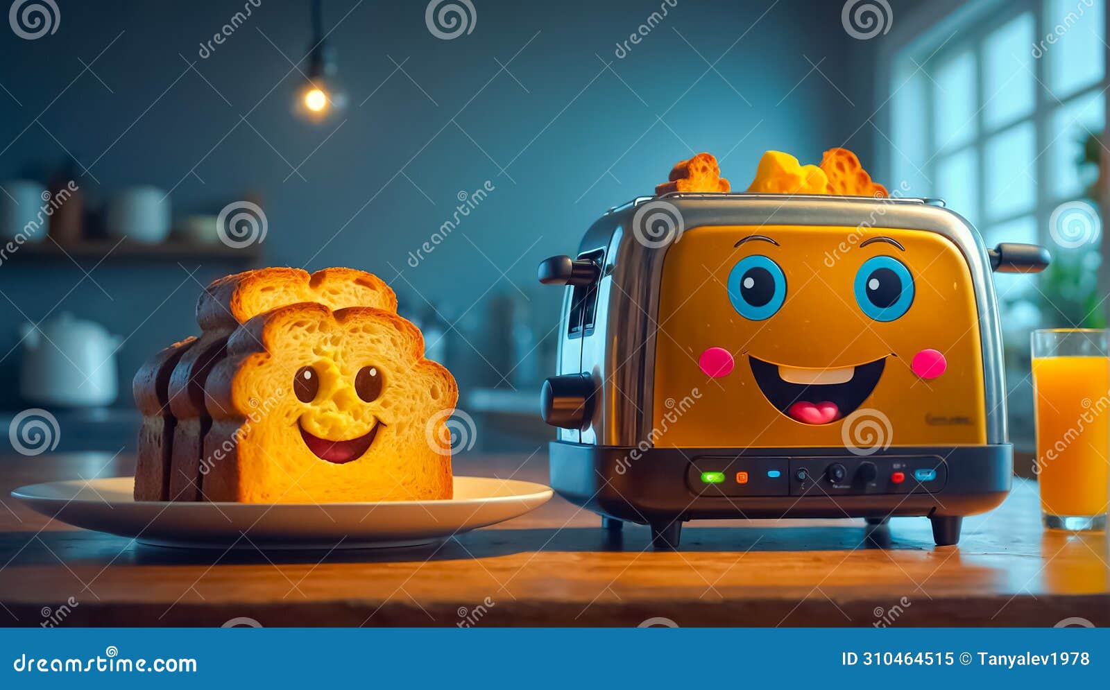 Cartoon Toaster in the Kitchen Character Smile Emotion Stock ...