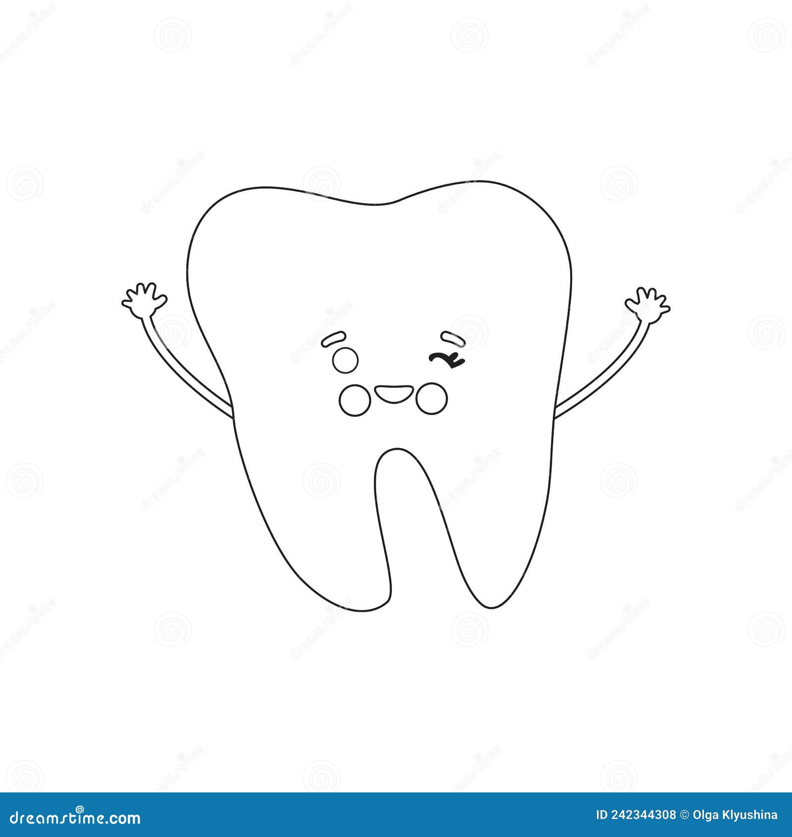 Cartoon Tooth Character. Vector Black and White Coloring Page Stock ...