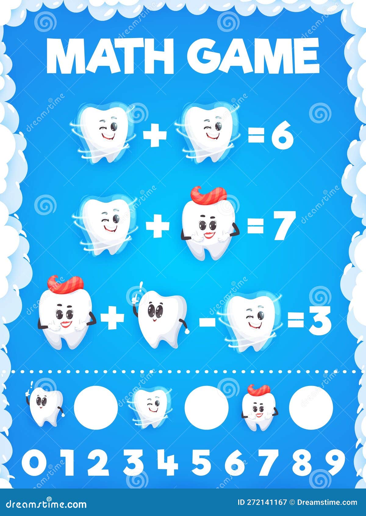 Cartoon Tooth Characters Math Game Worksheet Stock Vector ...