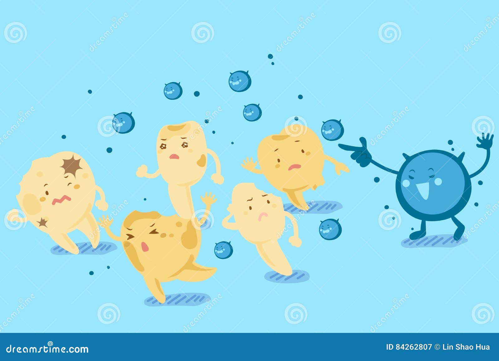 Cartoon Tooth Decay and Bacterium Stock Vector - Illustration of germ ...