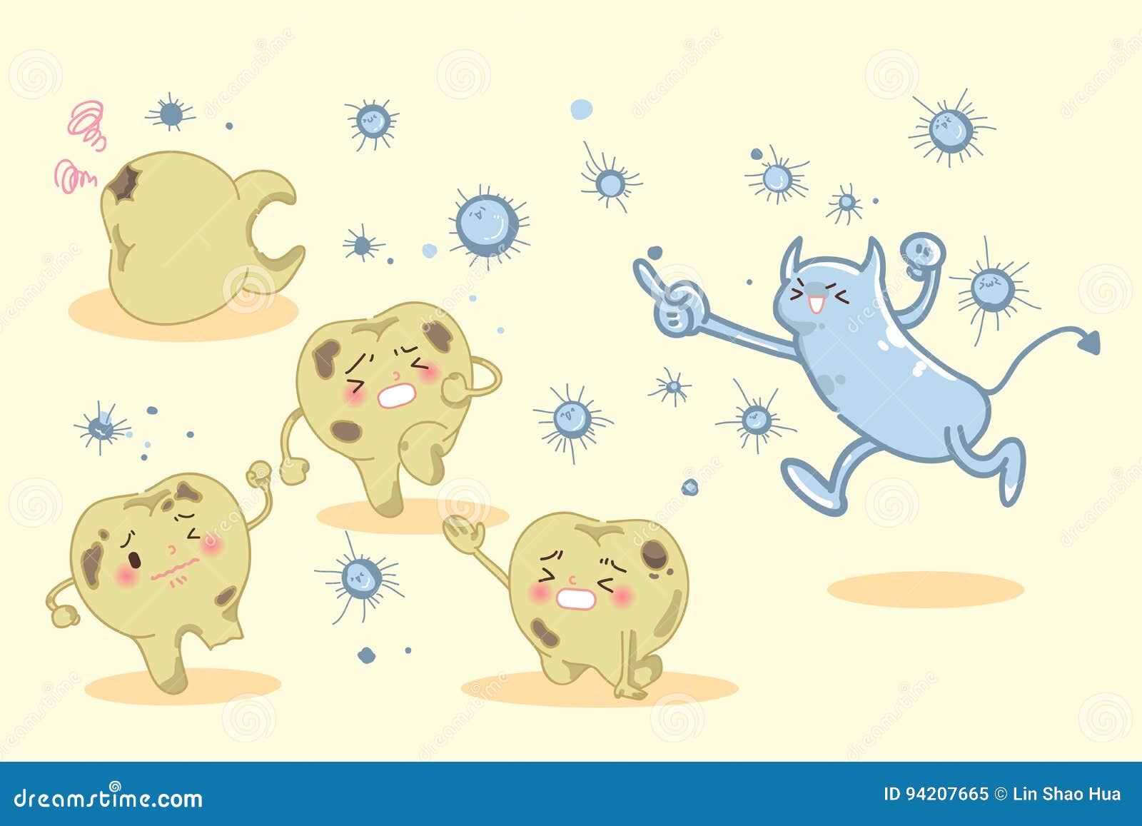 Cartoon Tooth Decay Problem Stock Illustration - Illustration of fear ...