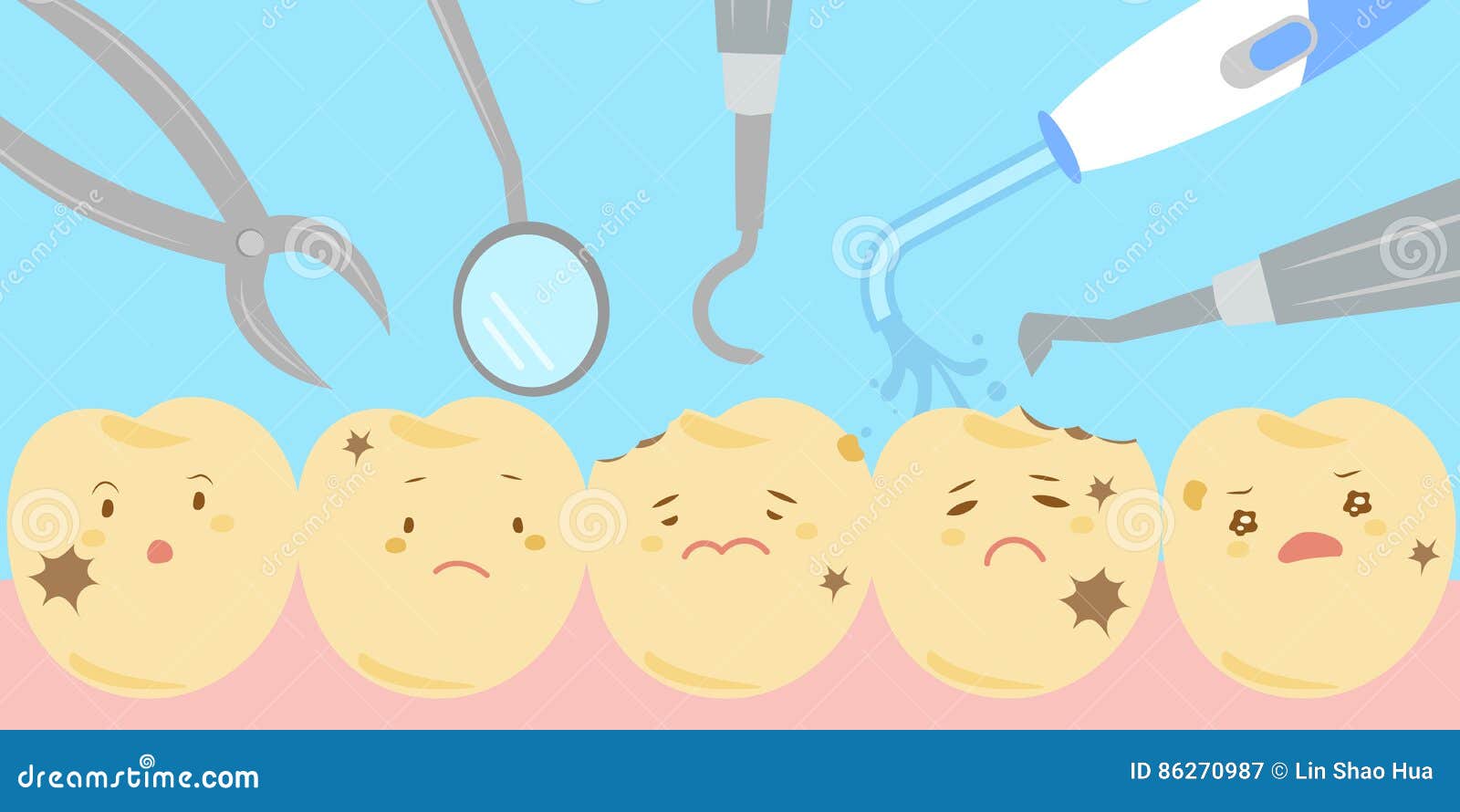 Cartoon Tooth Decay with Tools Stock Vector - Illustration of dentist ...