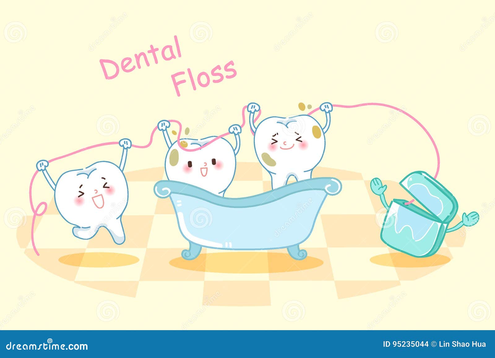 Cartoon Tooth with Dental Floss Stock Vector - Illustration of healthy ...