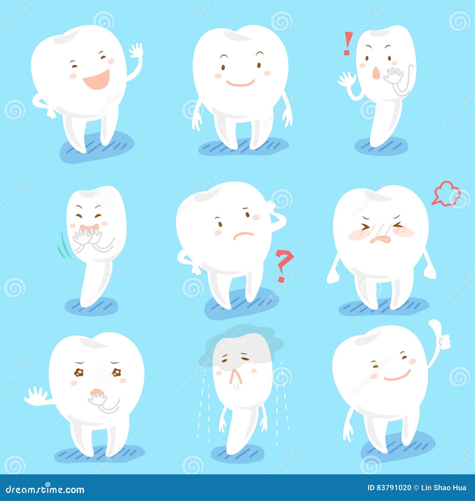 Cartoon Tooth Do Different Emoji Stock Vector - Illustration of emotion ...