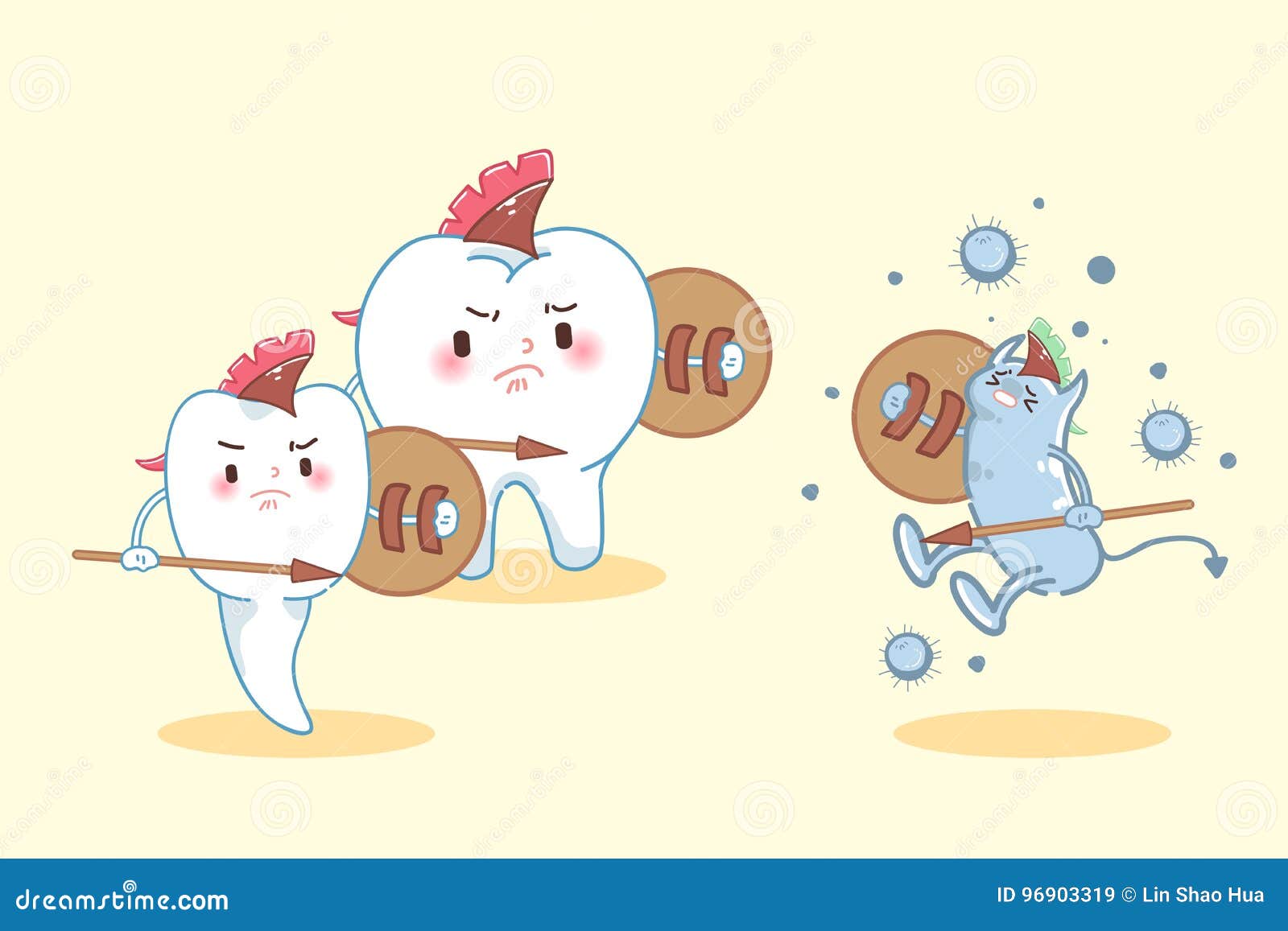 Cartoon Tooth Fight To Bacteria Stock Vector - Illustration of dental ...