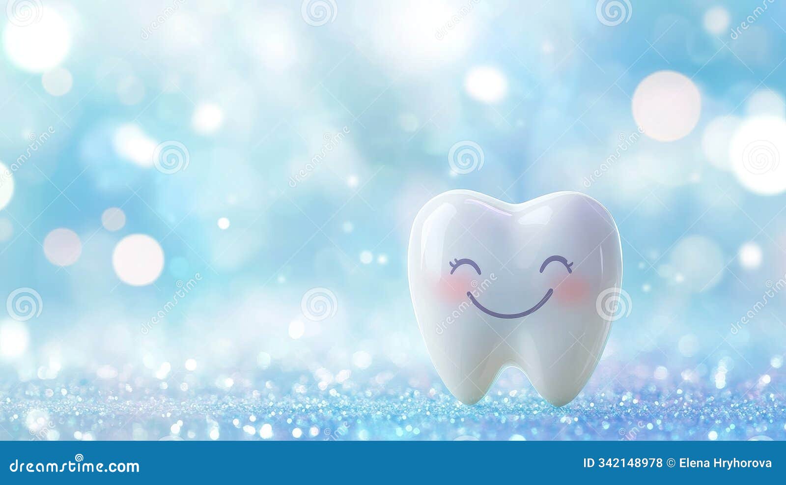 Cartoon Tooth with a Happy Face on a Sparkly Light Blue Backdrop Stock ...