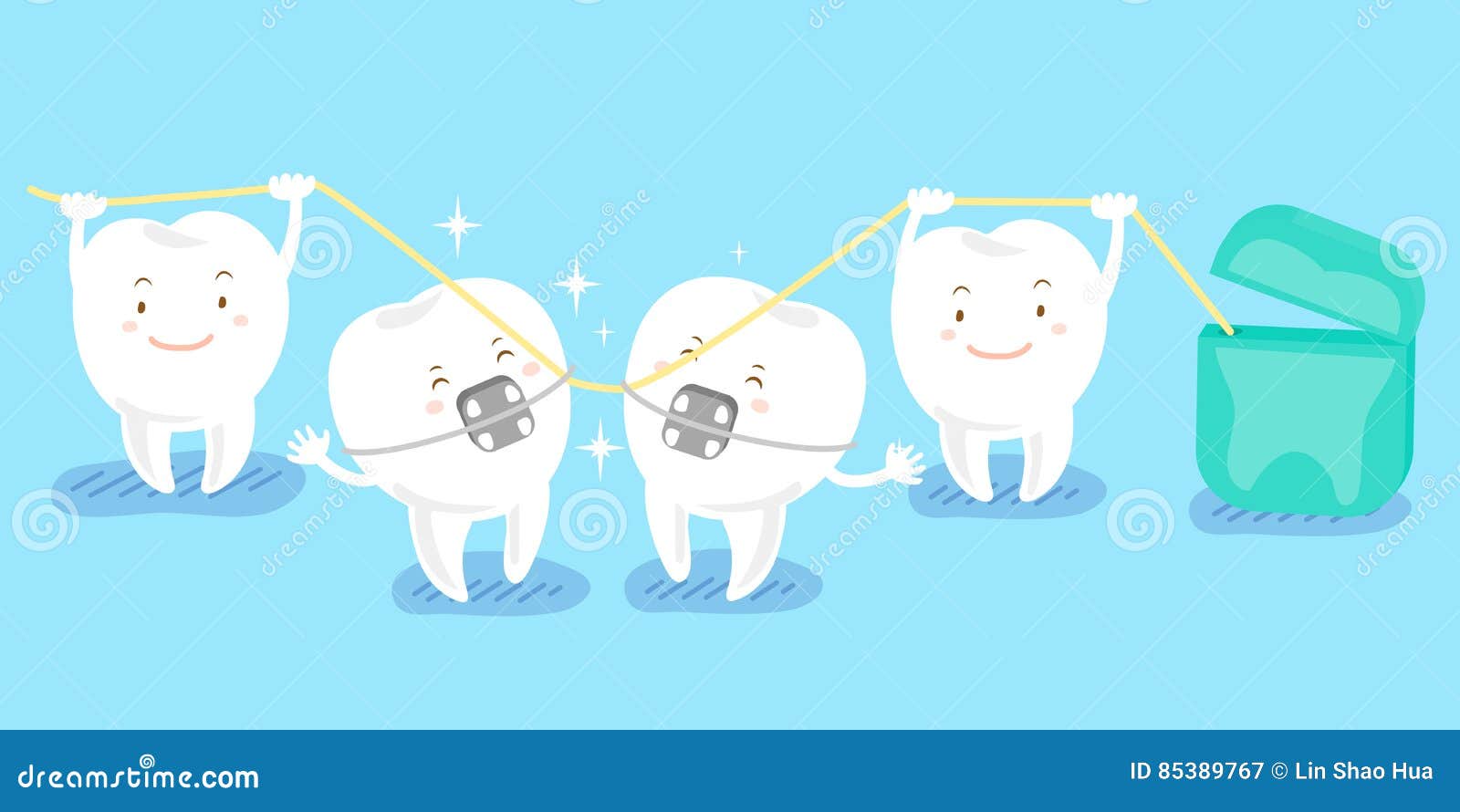 Cartoon Tooth Playing with Floss Stock Vector - Illustration of ...