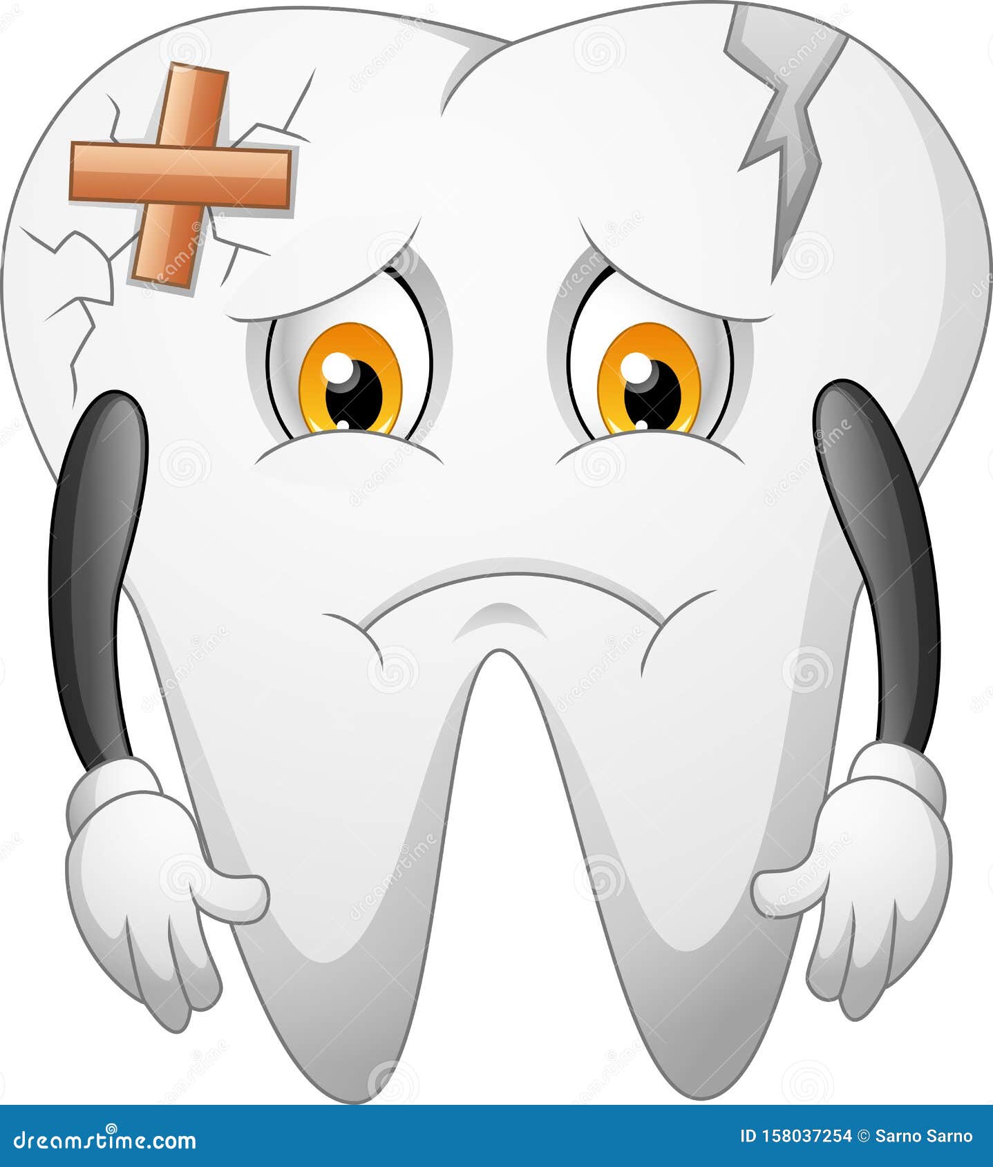 Cartoon tooth sad stock illustration. Illustration of flat - 158037254