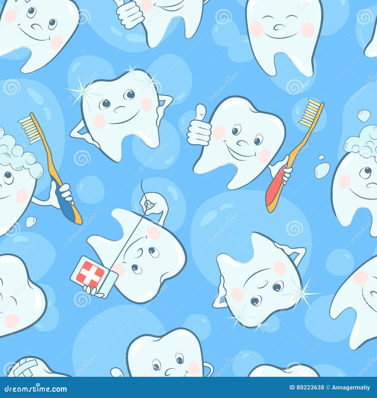 Tooth Seamless Pattern. Four Different Types Of Teeth. Vector ...