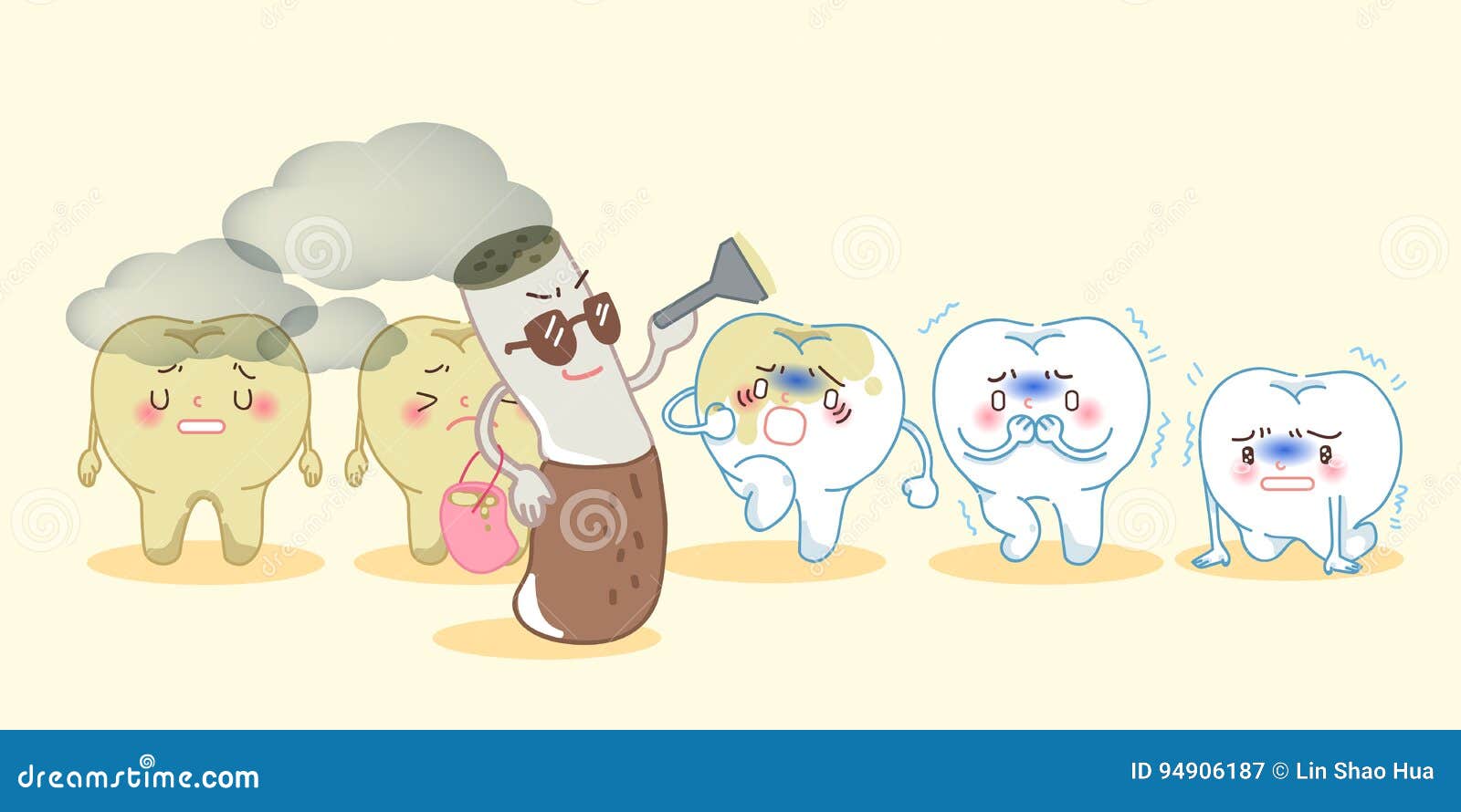 Cartoon Tooth with Smoke Problem Stock Vector - Illustration of pensive ...