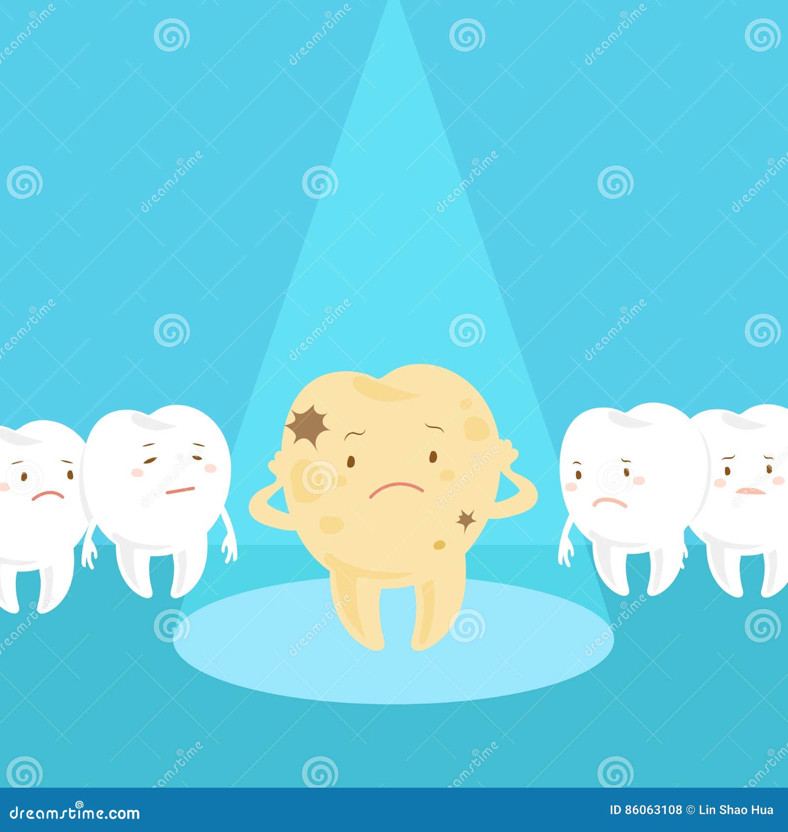 Cartoon Tooth with Spot Light Stock Vector - Illustration of exhausted ...