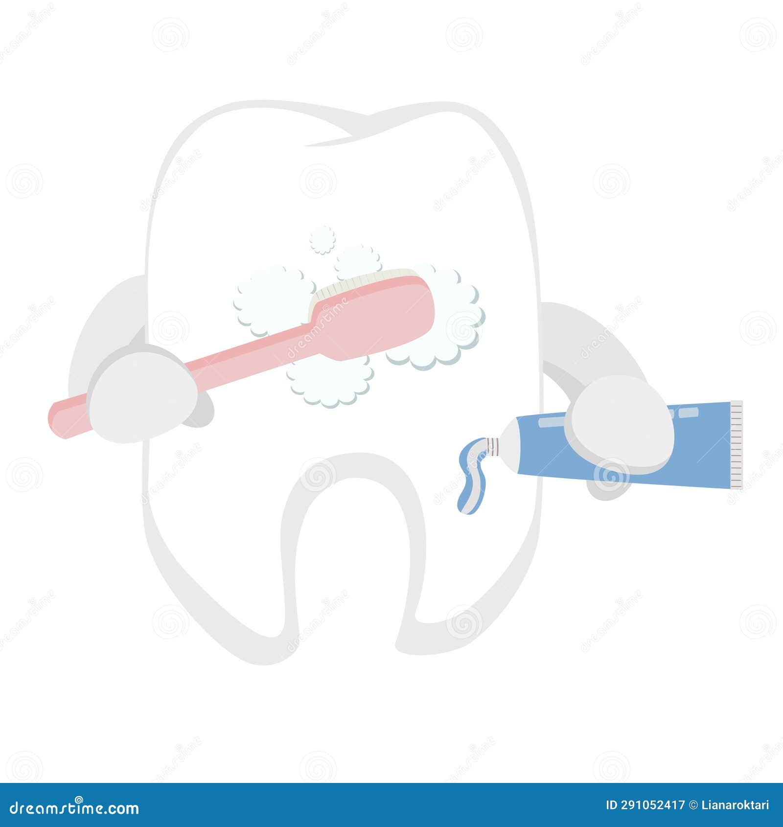 Cartoon Toothpaste Tube and Happy Teeth Characters Brushing Itself with ...