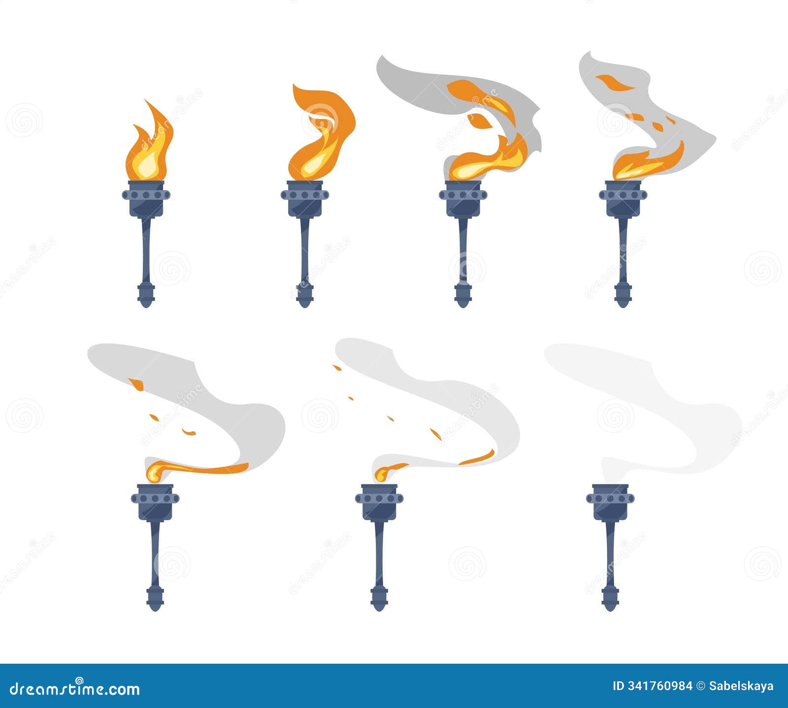 Cartoon Torches of Small and Big Burning Fire Flames, Medieval ...