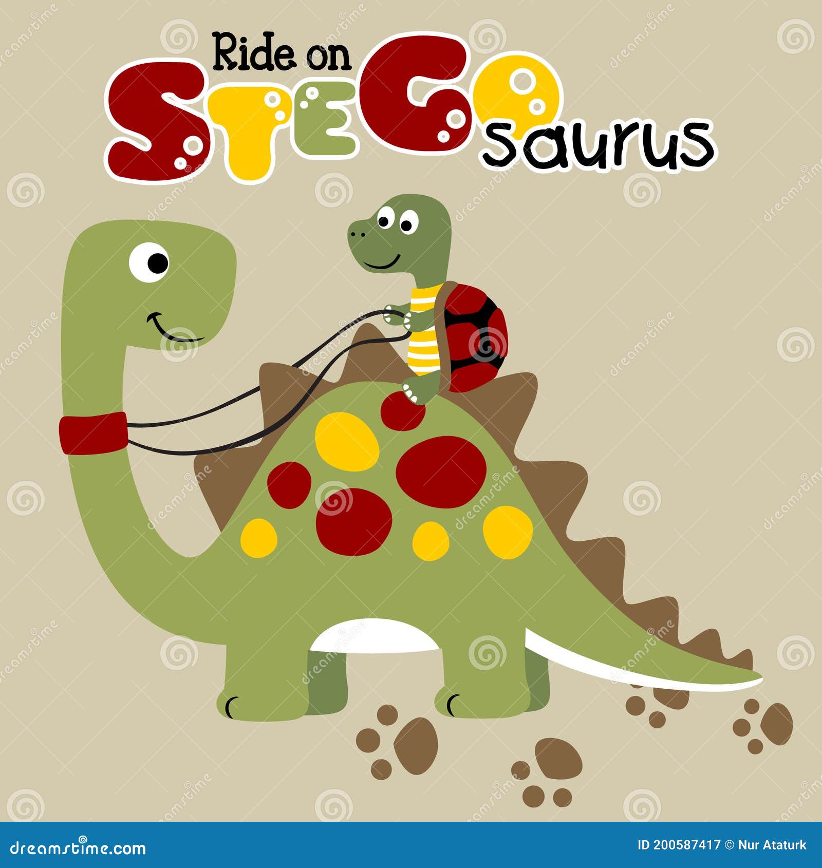 Cartoon of Tortoise Ride on Dinosaurs Stock Vector - Illustration of ...