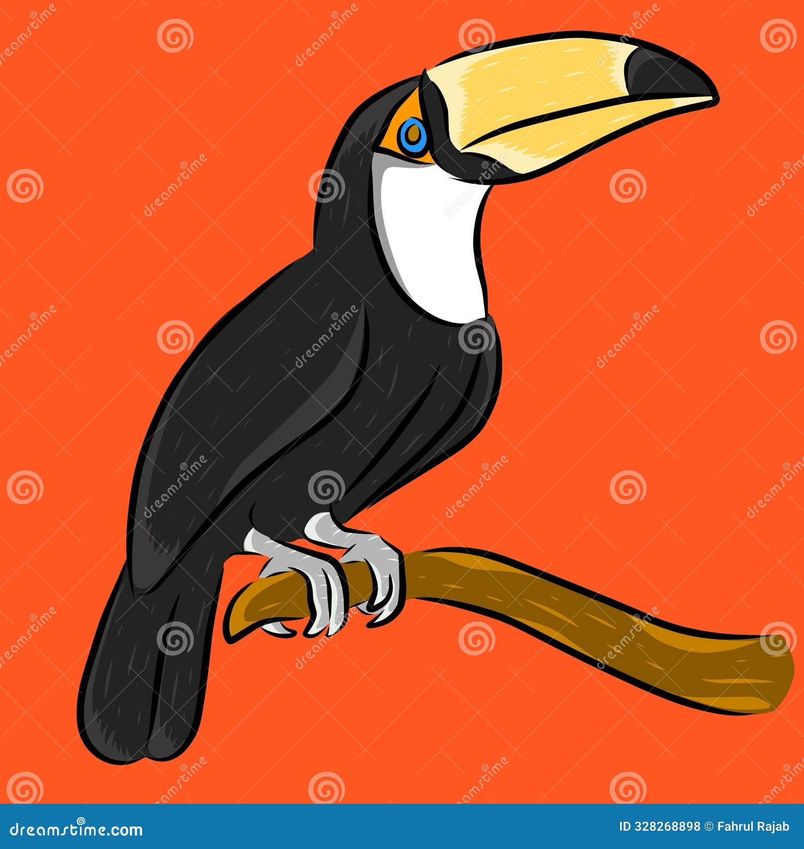 A Cartoon Toucan Sitting On A Branch Vector Illustration ...