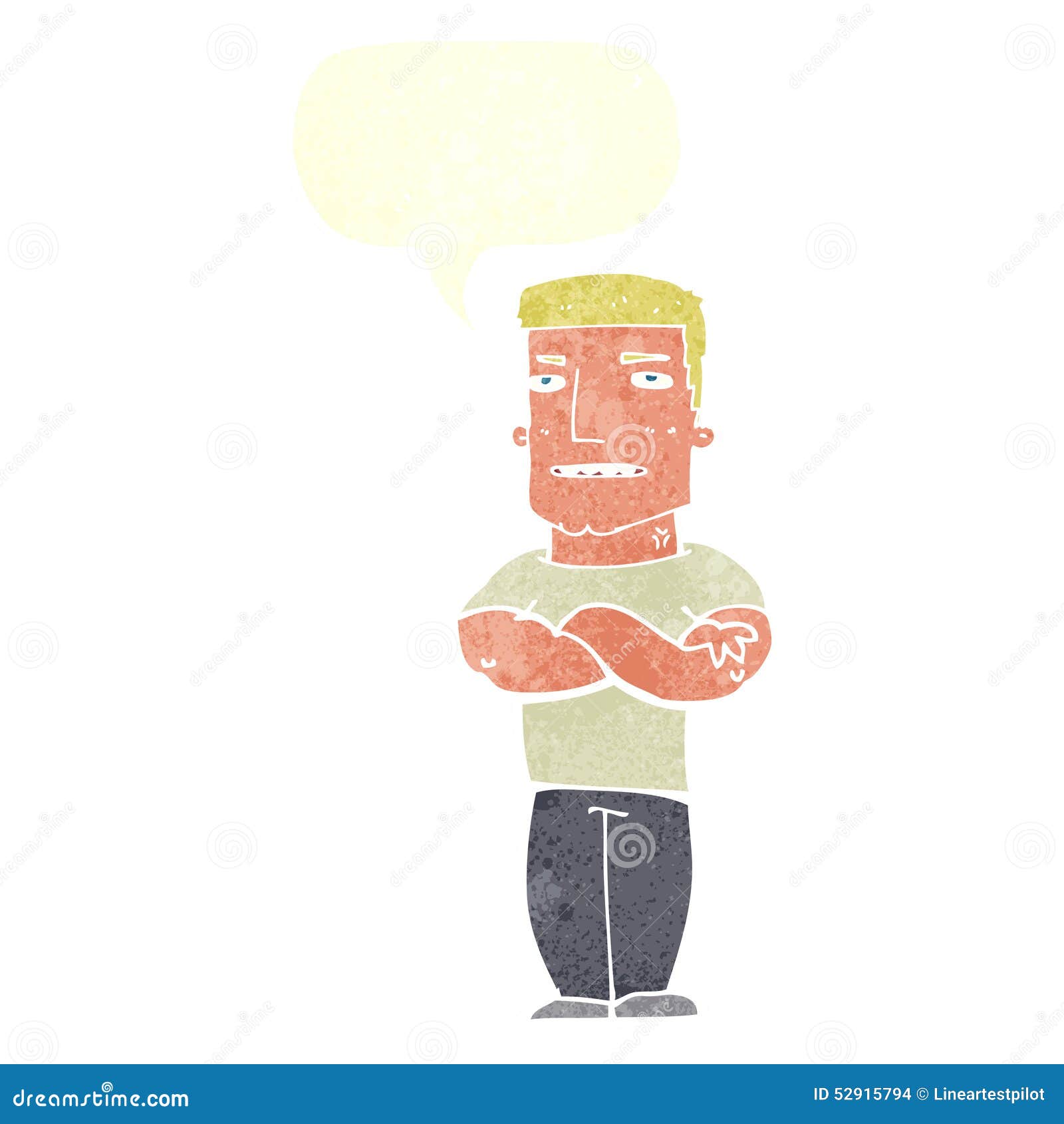 Cartoon Tough Guy with Folded Arms with Speech Bubble Stock ...