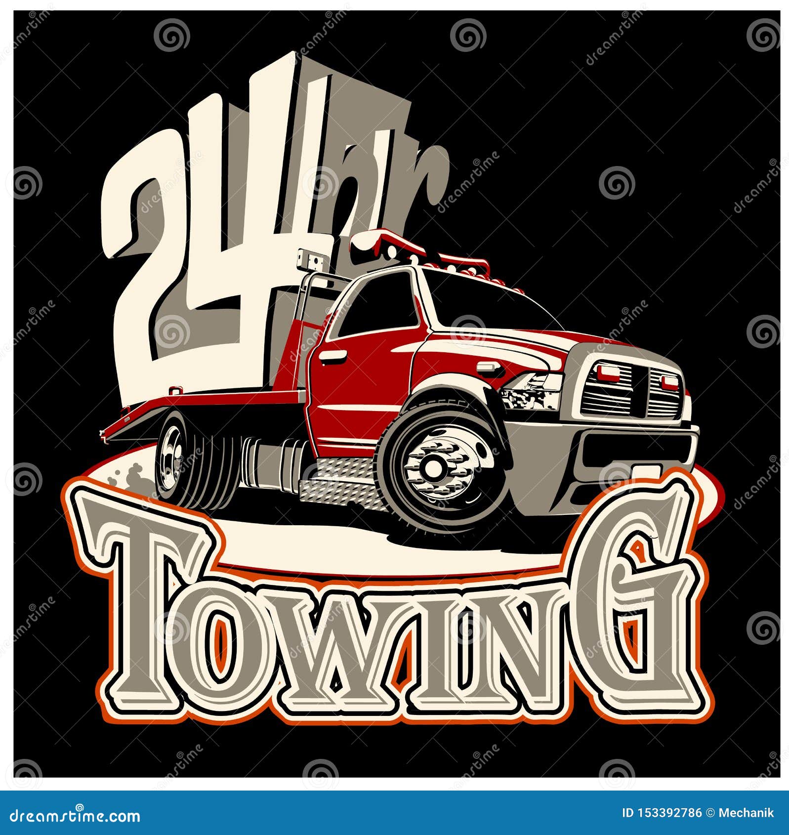 Cartoon Tow Truck Isolated On Black Background Vector Illustration ... Cartoon Tow Truck Isolated On Black Background Vector Illustration ...