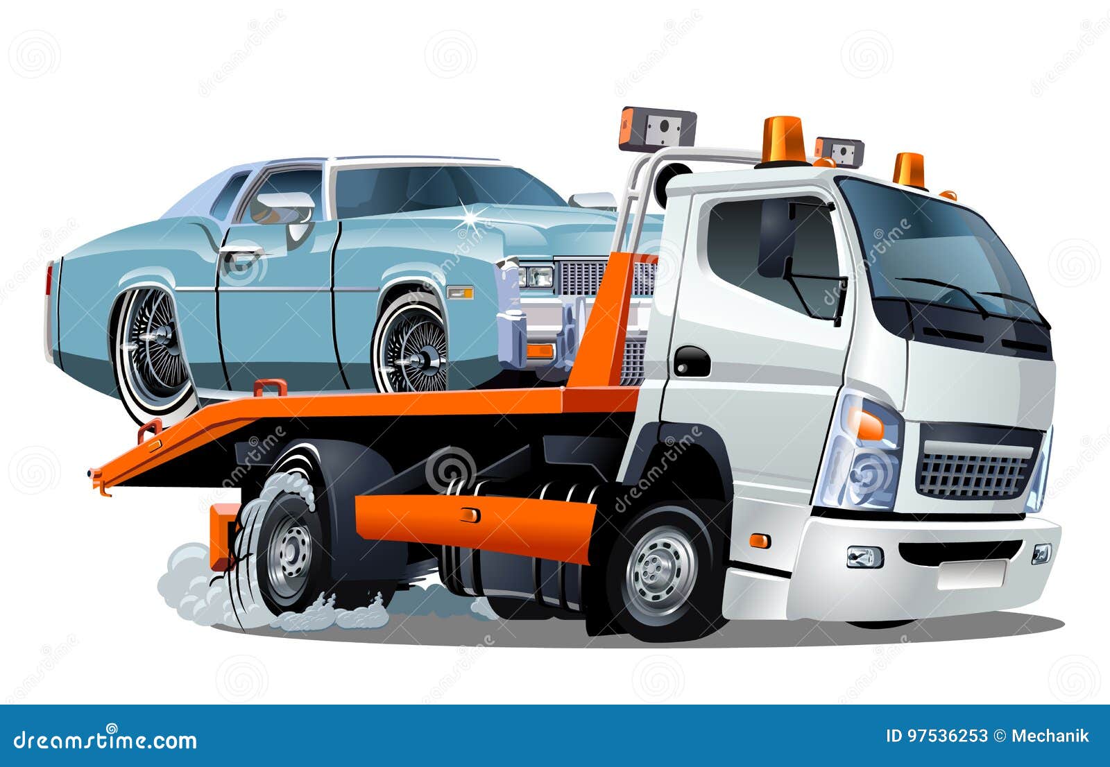 Cartoon Tow Truck Isolated On Black Background Vector Illustration ... Cartoon Tow Truck Isolated On Black Background Vector Illustration ...