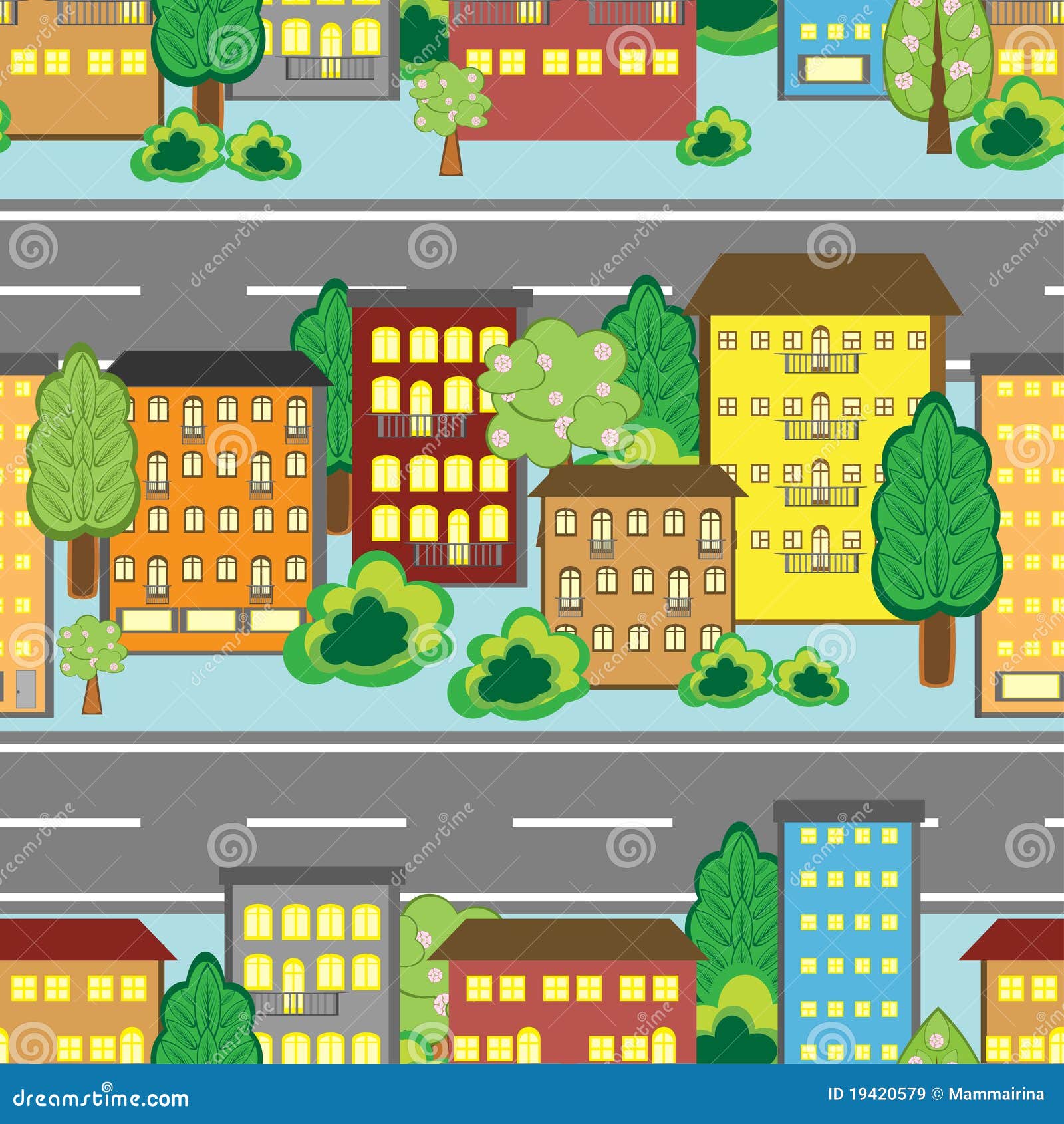 Cartoon town stock vector. Illustration of roof, road - 19420579