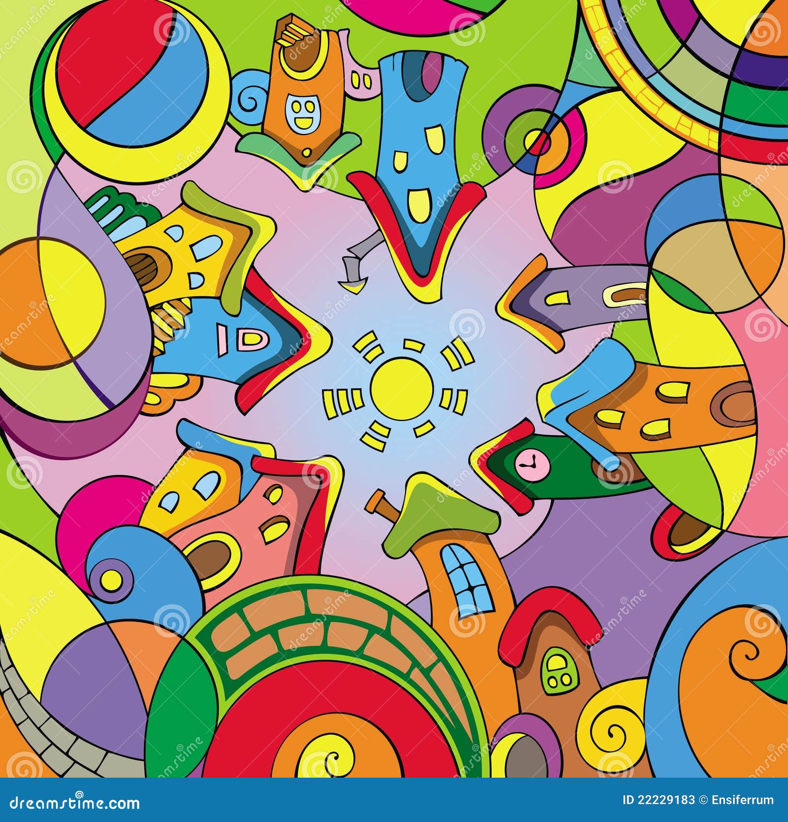 Cartoon town stock vector. Illustration of hill, round - 22229183