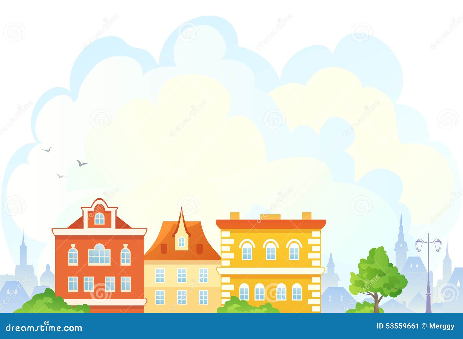 Cartoon townscape stock vector. Illustration of facade - 53559661