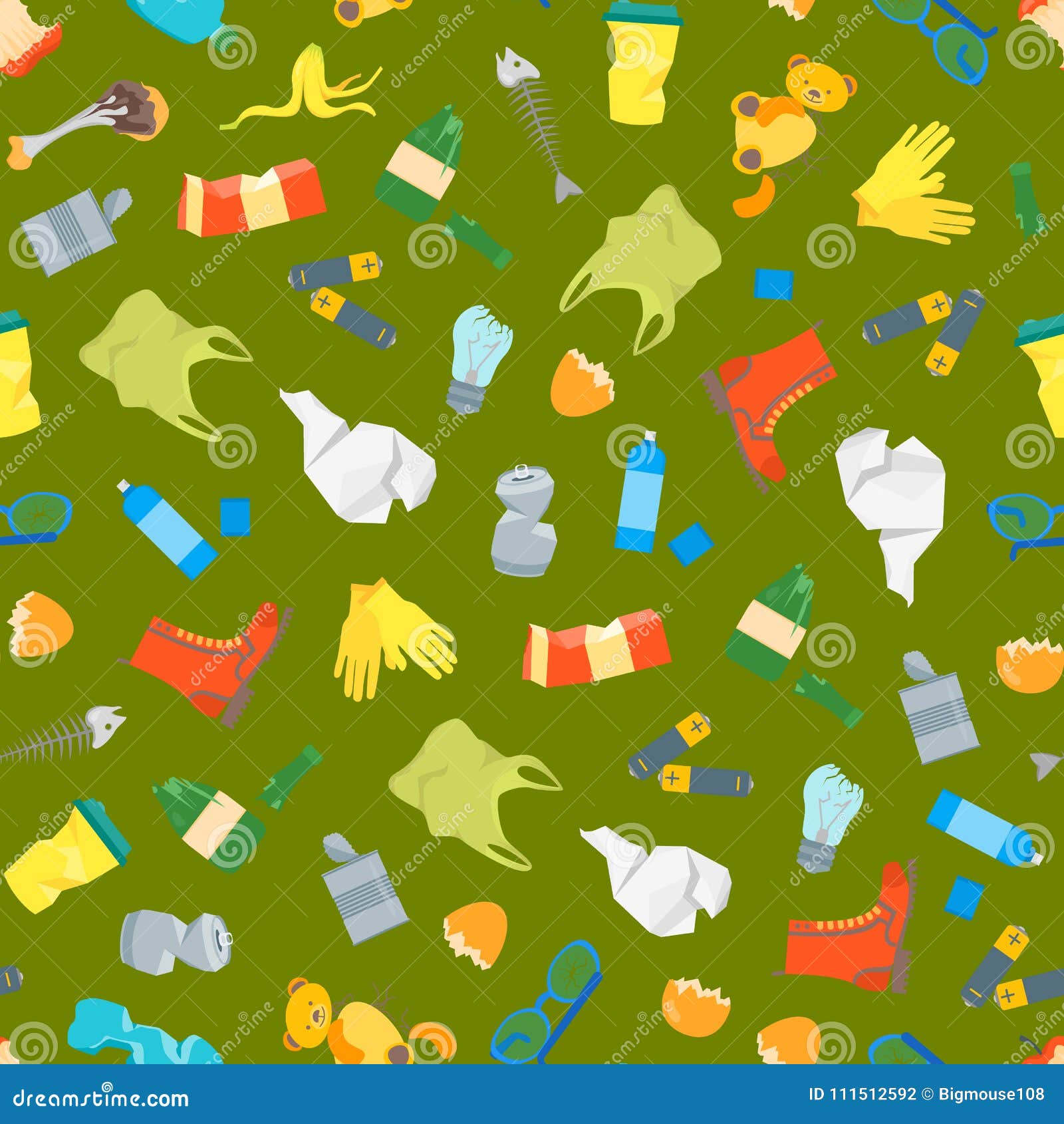 Cartoon Trash and Garbage Seamless Pattern Background. Vector Stock ...