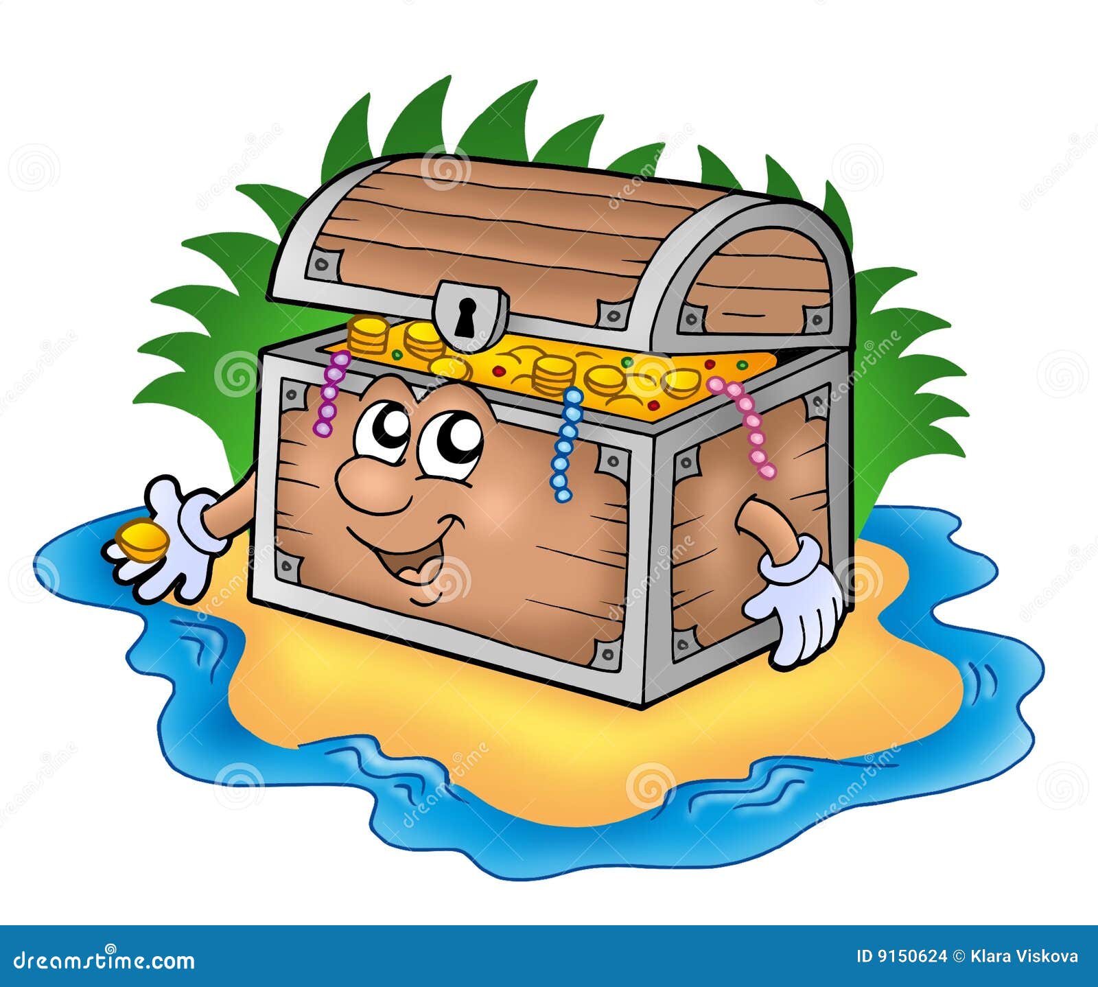 Cartoon Treasure Chest on Island Stock Illustration - Illustration of ...
