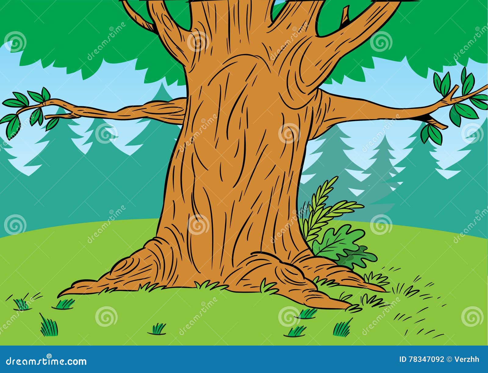 Cartoon tree in the forest stock vector. Illustration of graphic - 78347092