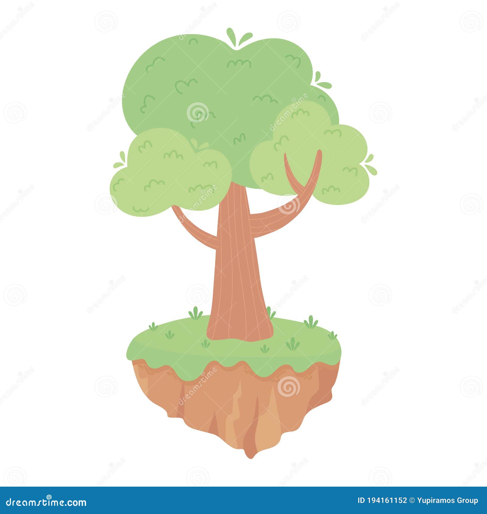 Cartoon Tree Grass Ground Nature Isolated White Background Design Stock ...