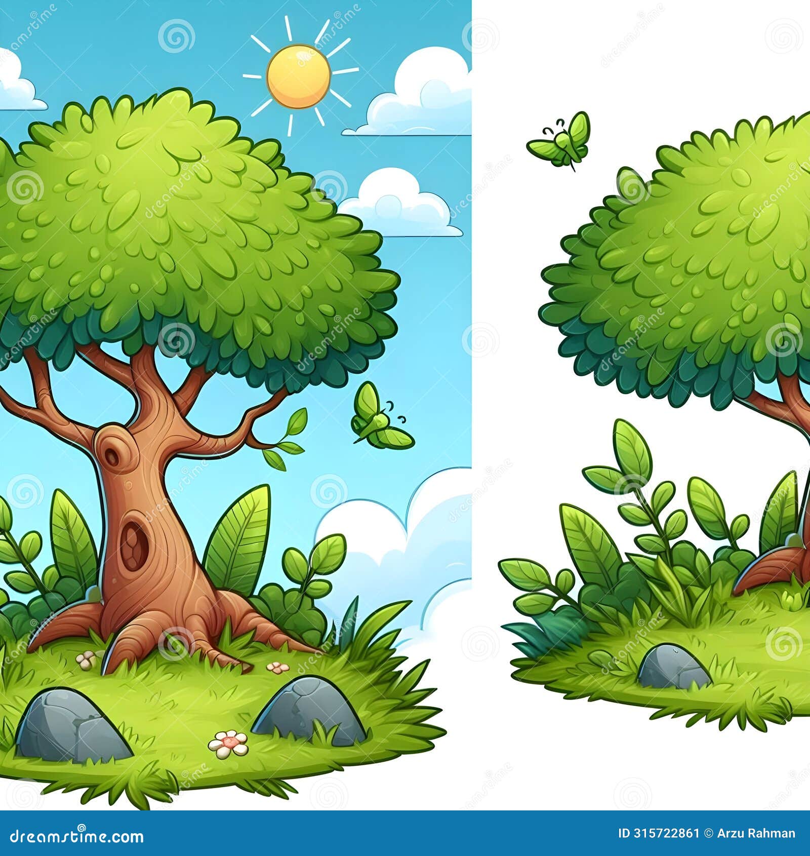A Cartoon Tree on a Patch of Set Stock Illustration - Illustration of ...