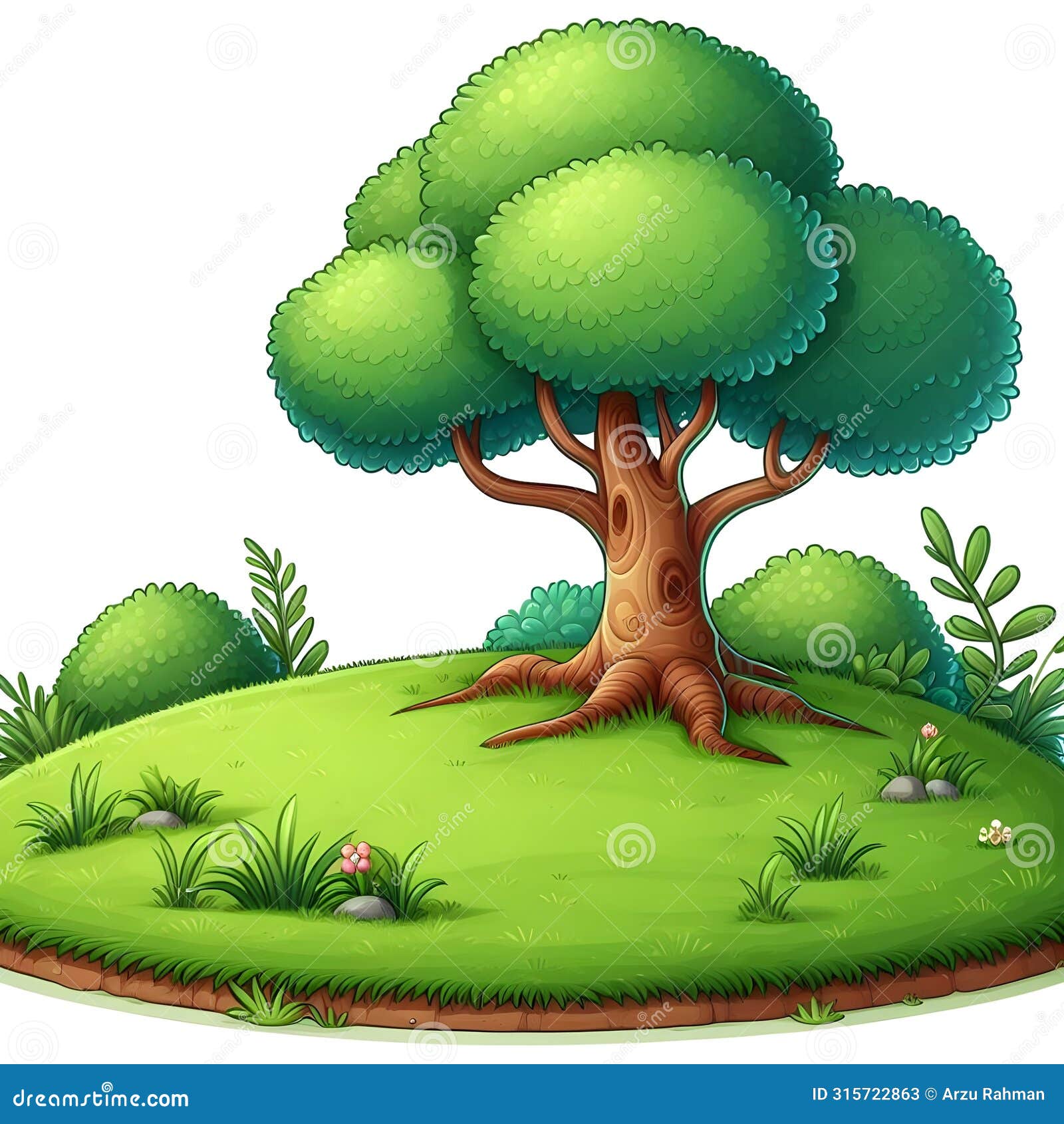A Cartoon Tree on a Patch of Set Stock Illustration - Illustration of ...