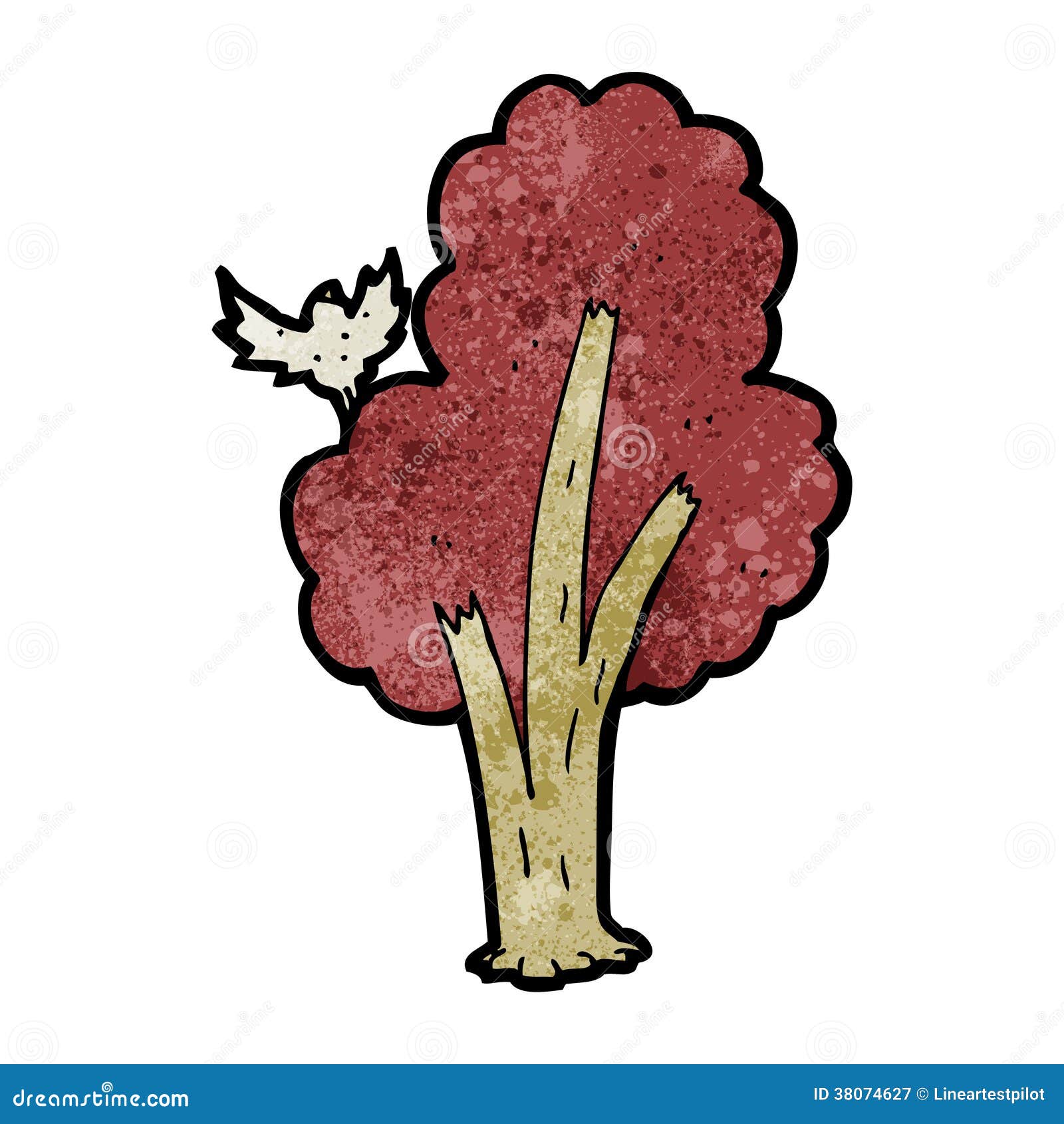 Cartoon Tree with Red Leaves Stock Illustration - Illustration of retro ...
